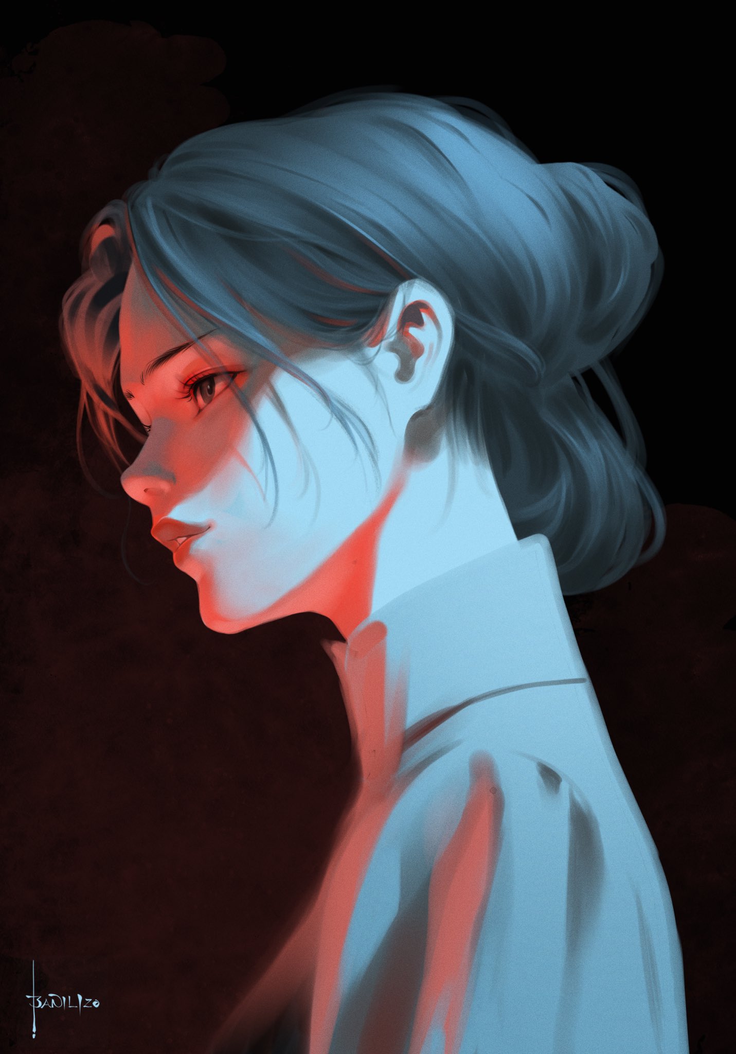 Safebooru - 1girl bani-lizo blue hair blue theme eyelashes from side ...