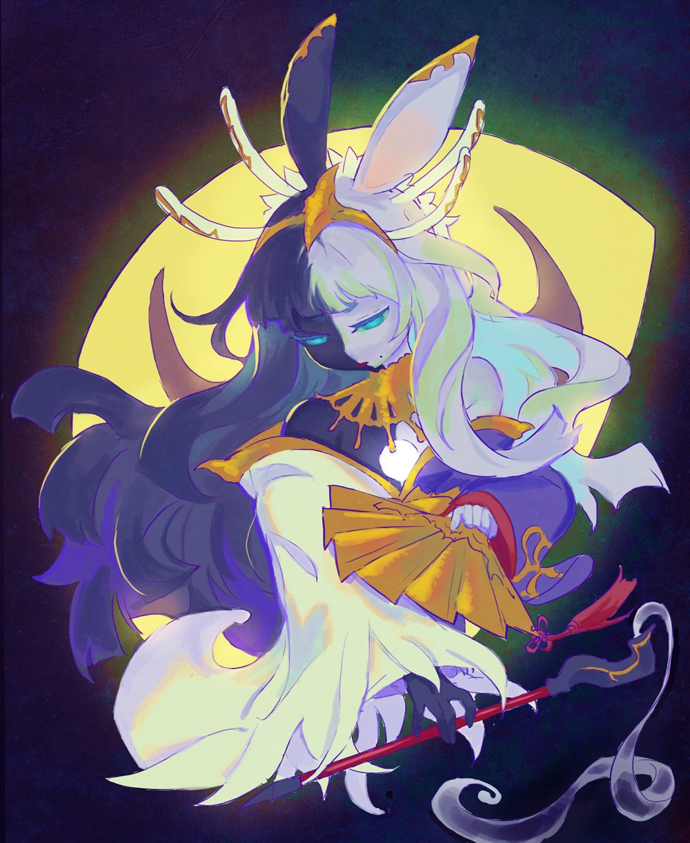 Safebooru - 1girl animal ears bare shoulders black hair black skin blue ...