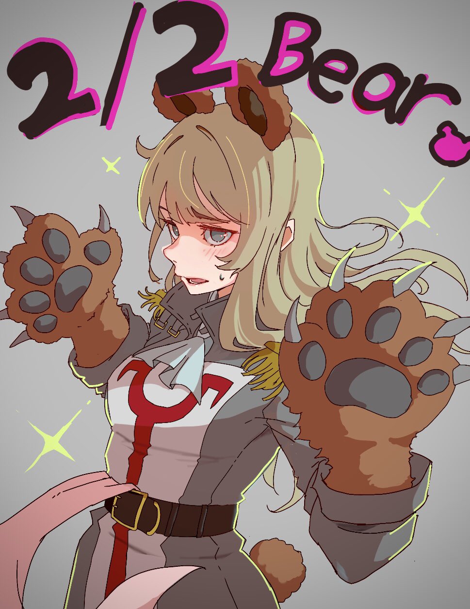 Safebooru - 1girl animal ears animal hands ao mtg ascot bear ears bear tail belt black belt blue ...