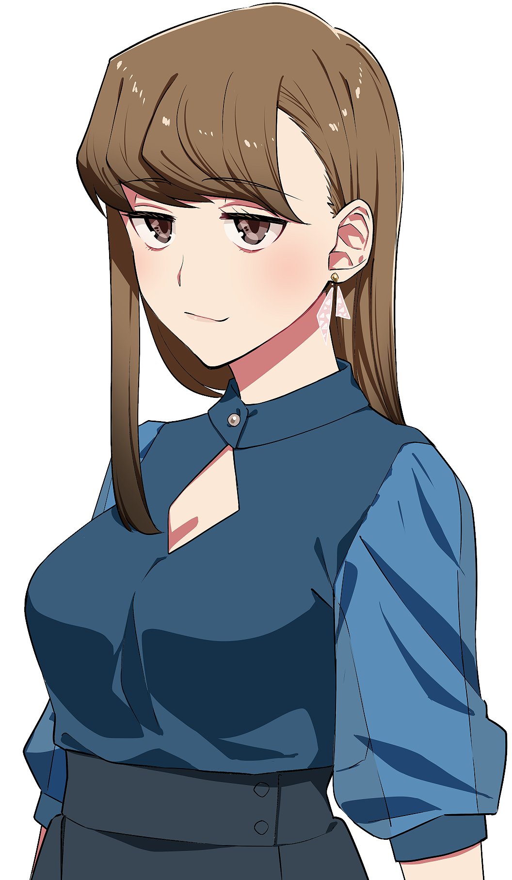 Safebooru - 1girl brown eyes brown hair closed mouth commentary request earrings highres jewelry ...