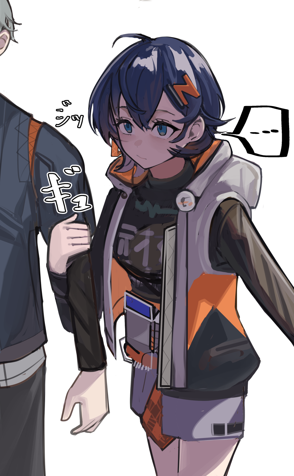 Safebooru - ... 1boy 1girl ahoge belle (zenless zone zero) black jacket black shorts blue eyes ...