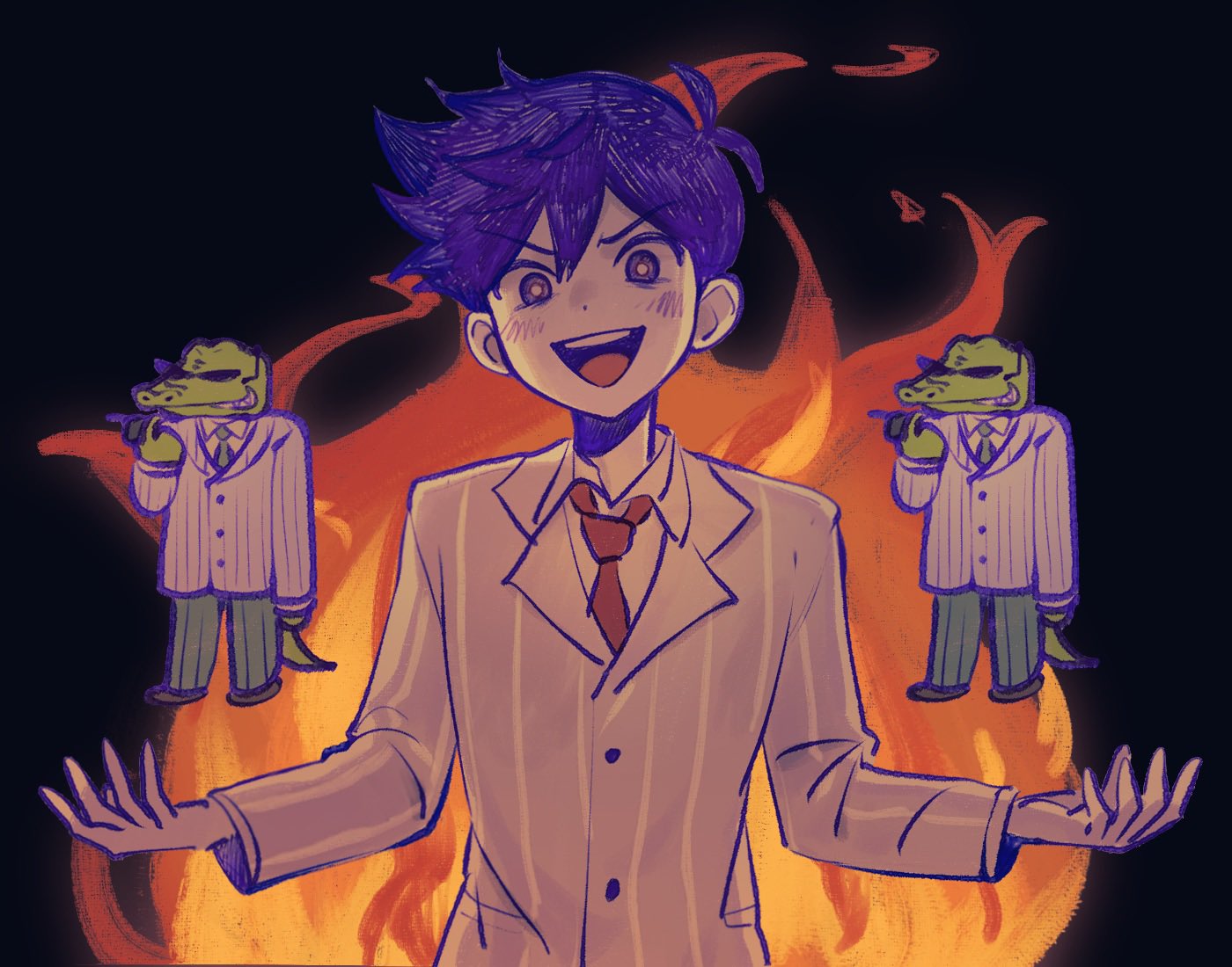 Safebooru - 3boys blush bossman hero collared shirt colored skin fiery ...