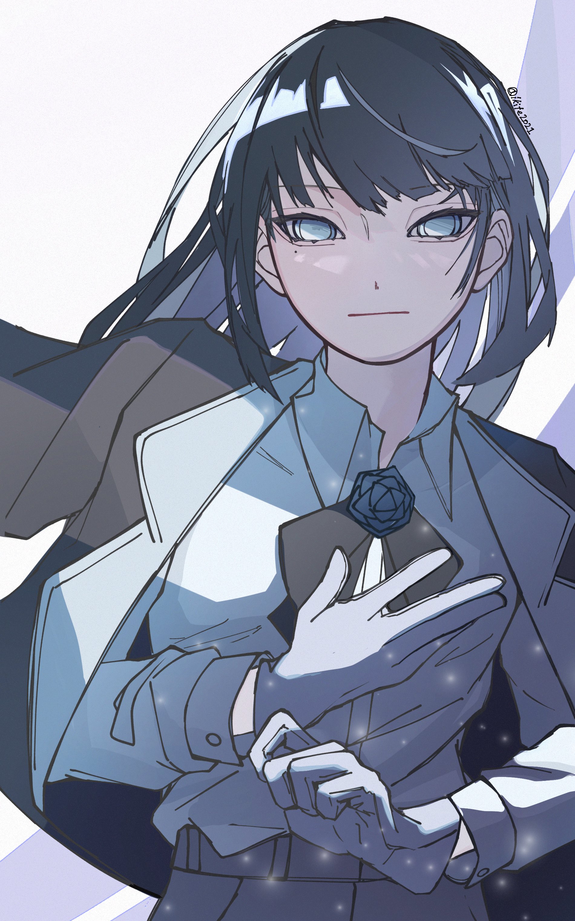 Safebooru - 1girl absurdres ado (utaite) black bow black bowtie black hair black jacket blue ...