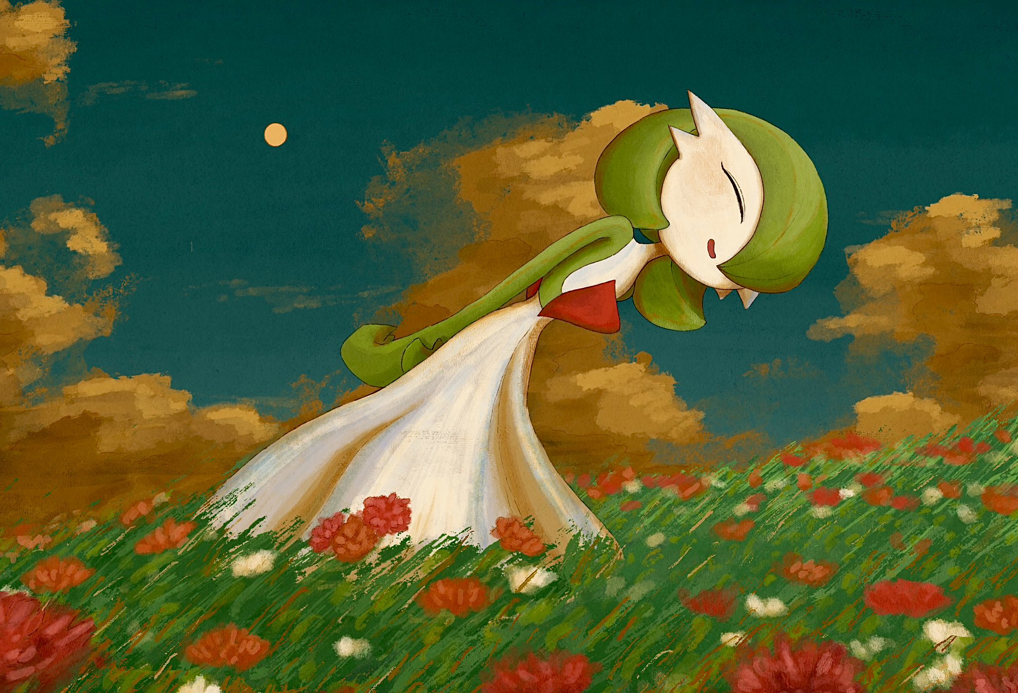 Safebooru - arms behind back bob cut closed eyes clouds colored skin ...