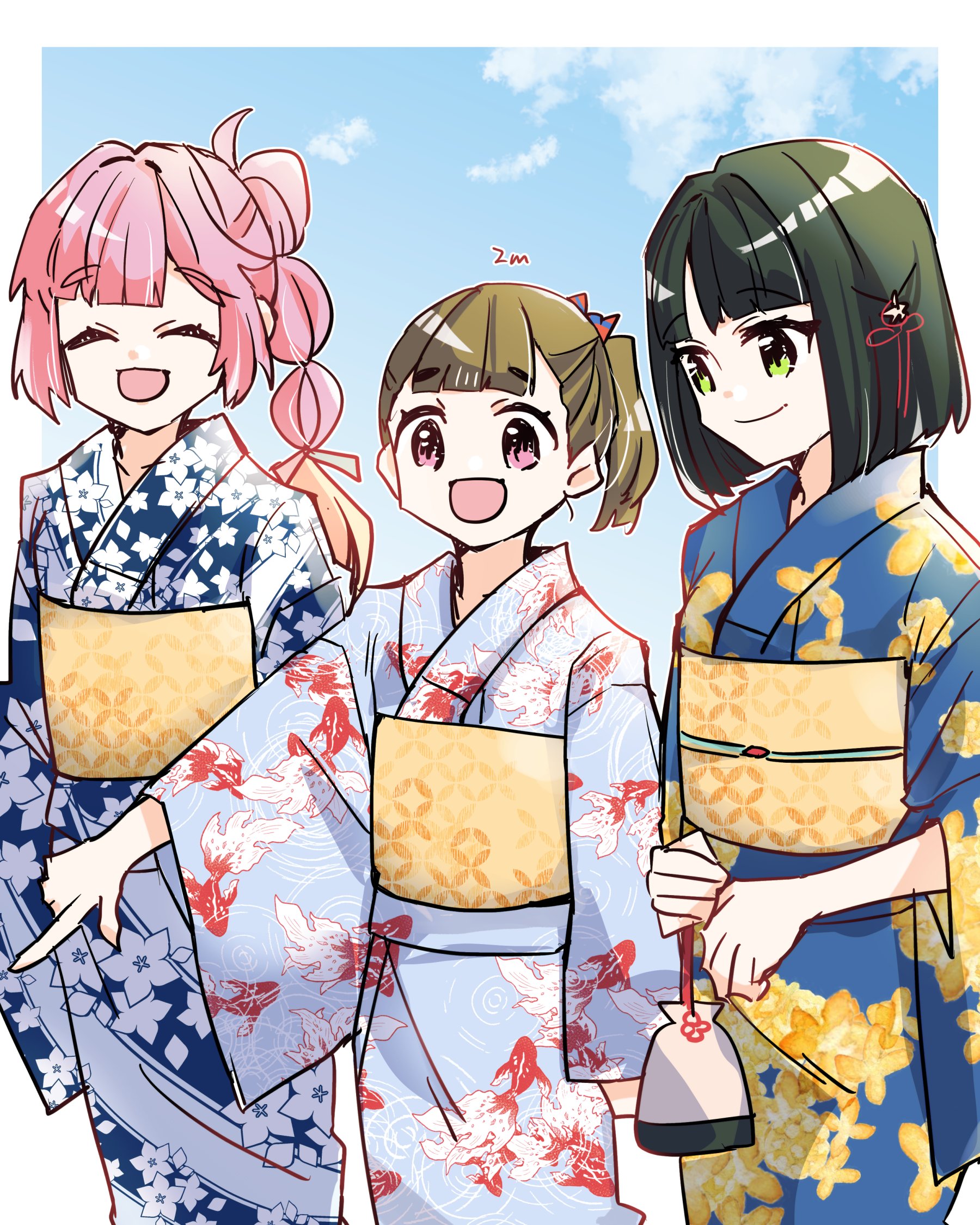 Safebooru - 3girls :d ^ ^ ahoge alternate costume alternate hairstyle animal print anyoji hime ...