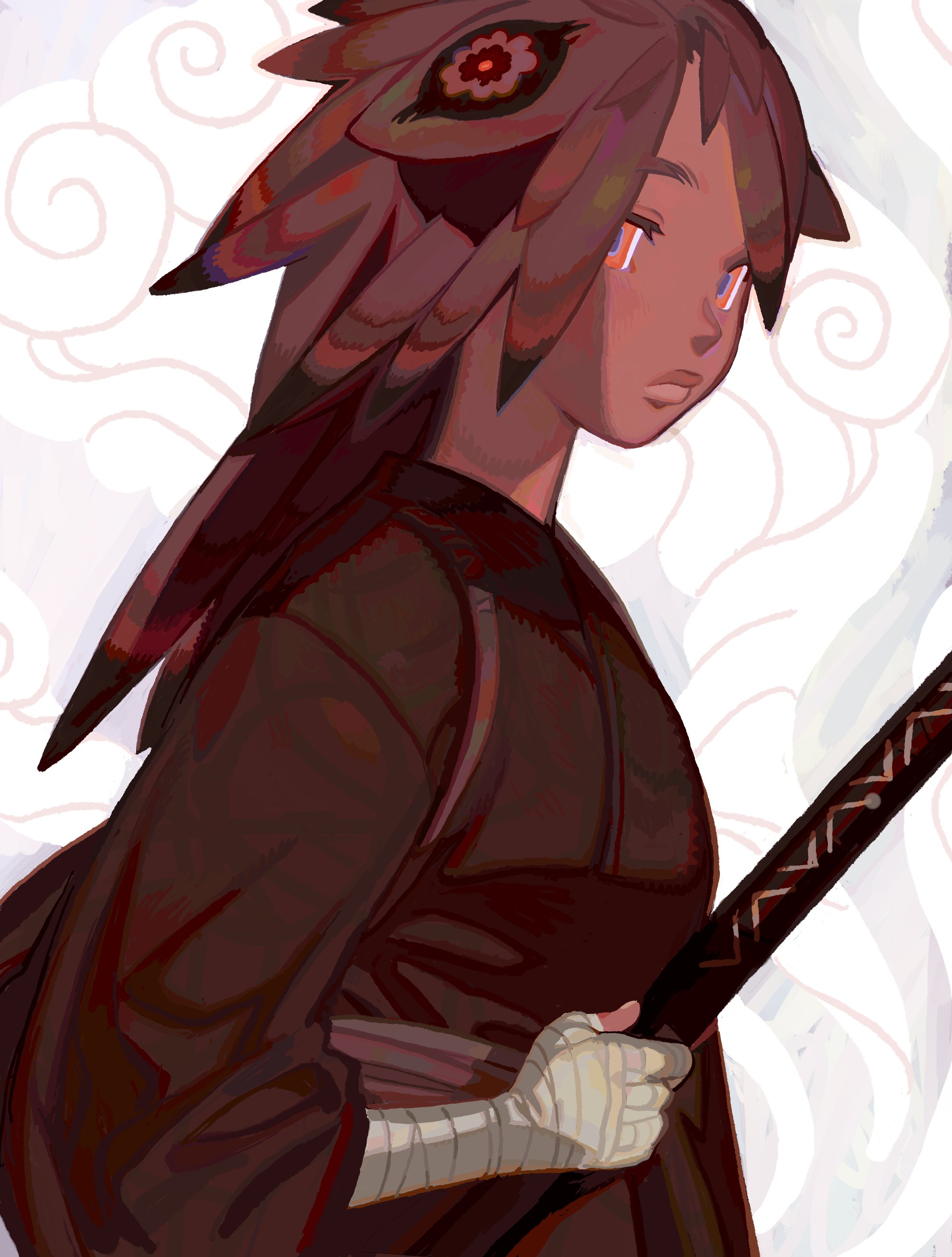 Safebooru - 1girl absurdres androgynous arm at side bandaged arm bandaged hand bandages black ...