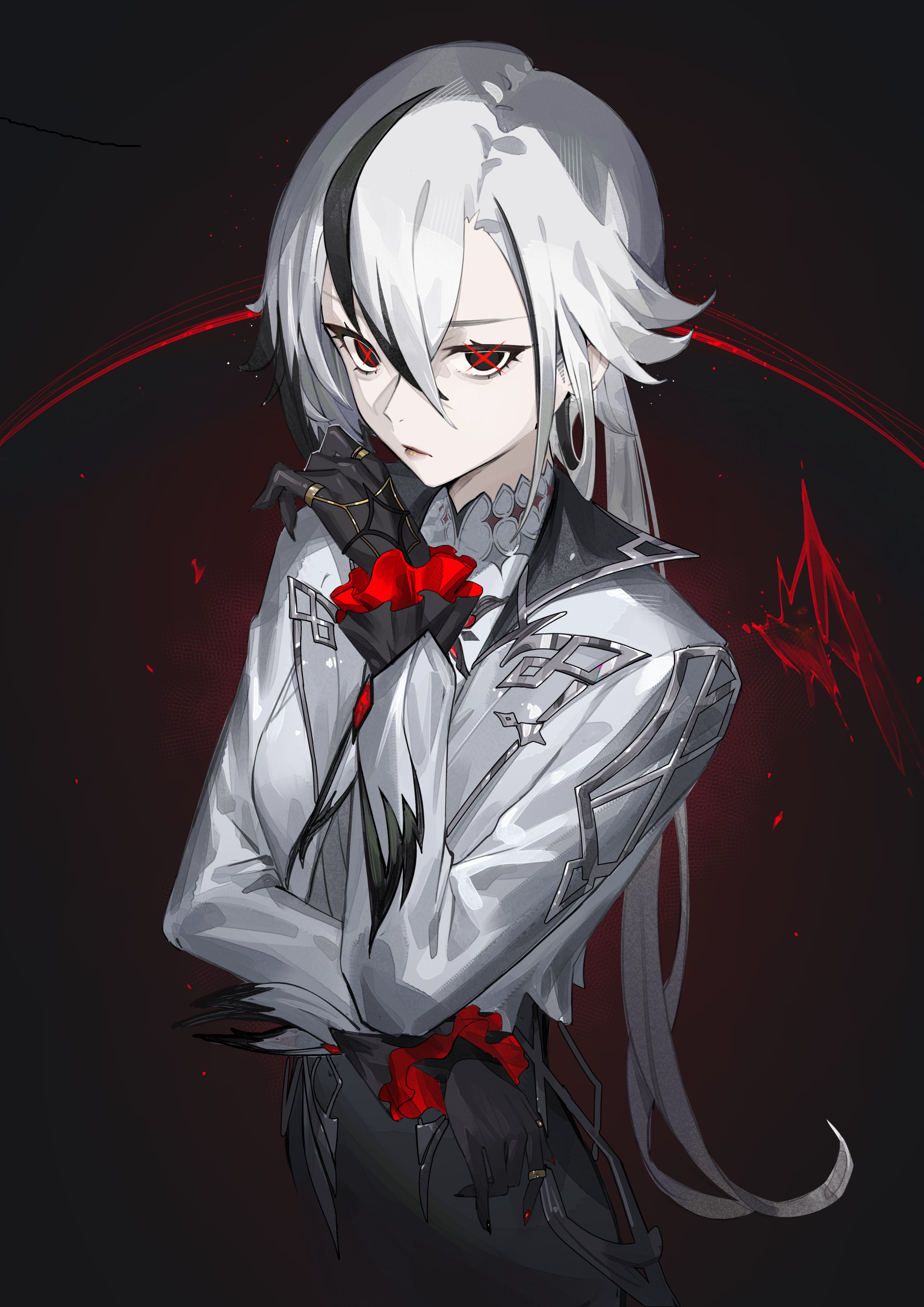 Safebooru - 1girl absurdres arlecchino (genshin impact) black background black eyes black hair ...