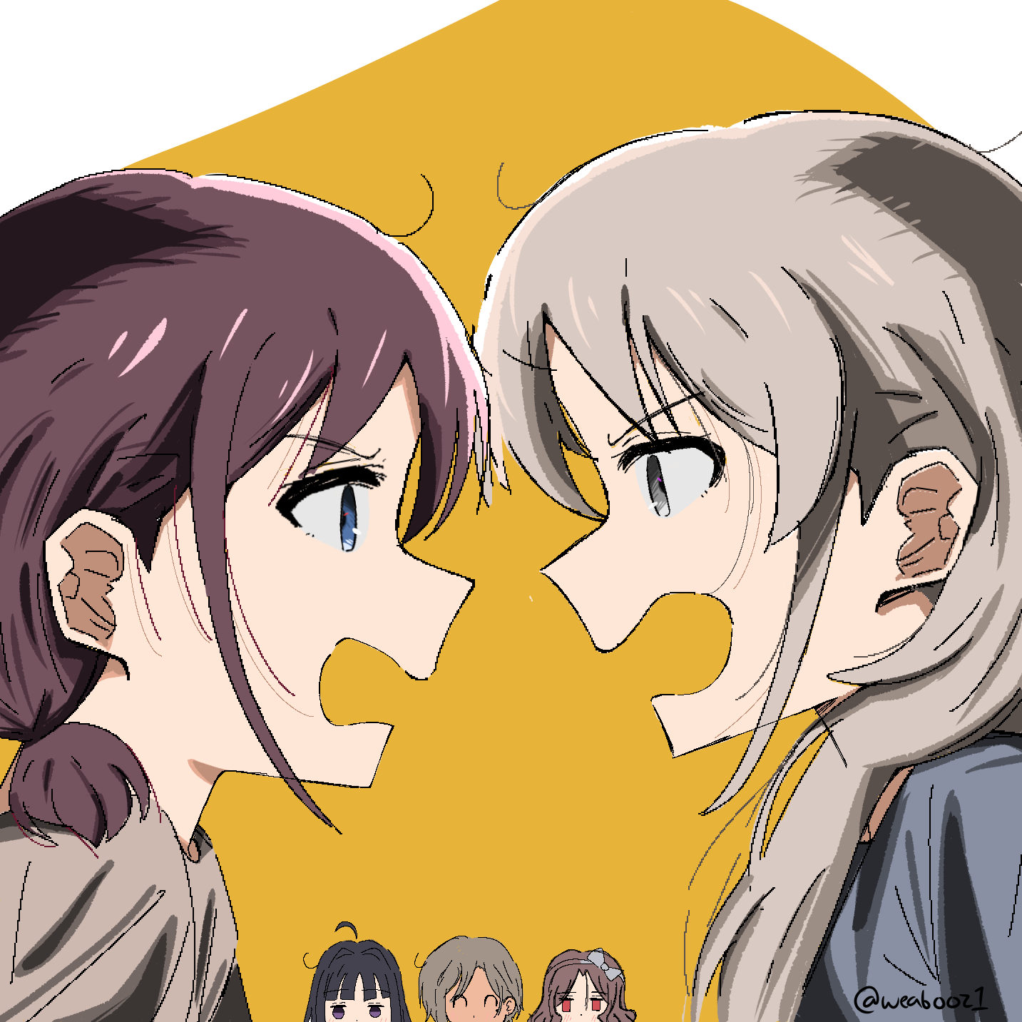 Safebooru - 5girls awa subaru black hair blue eyes bow hairband brown ...