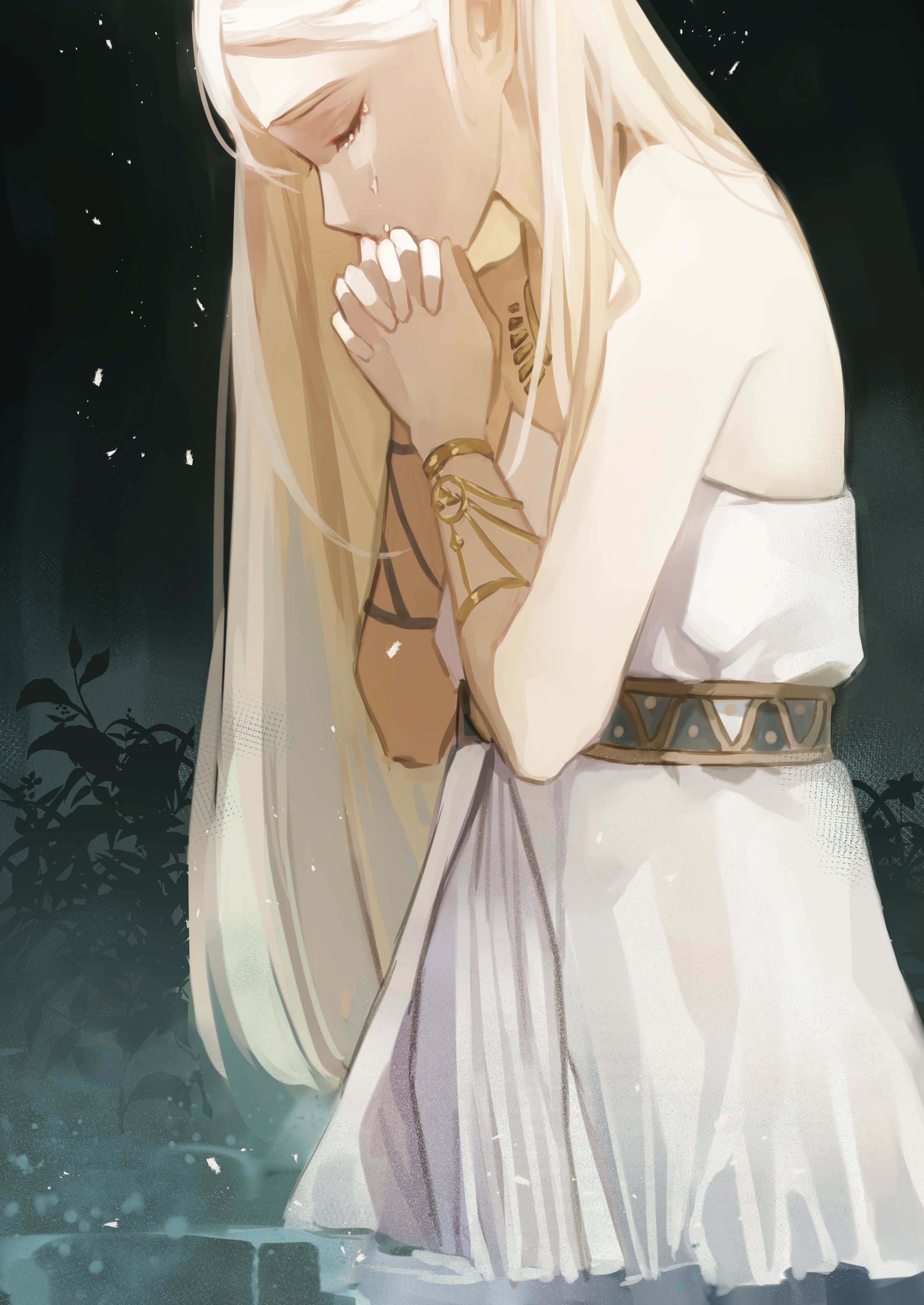 Safebooru - 1girl absurdres aqua jingche bare shoulders black sky ...