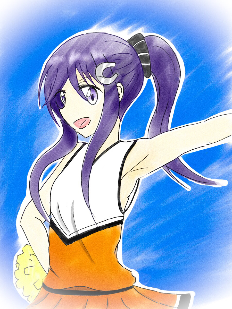 Safebooru - 1girl anima yell! arima hizume blue background blue eyes blue hair cheering ...