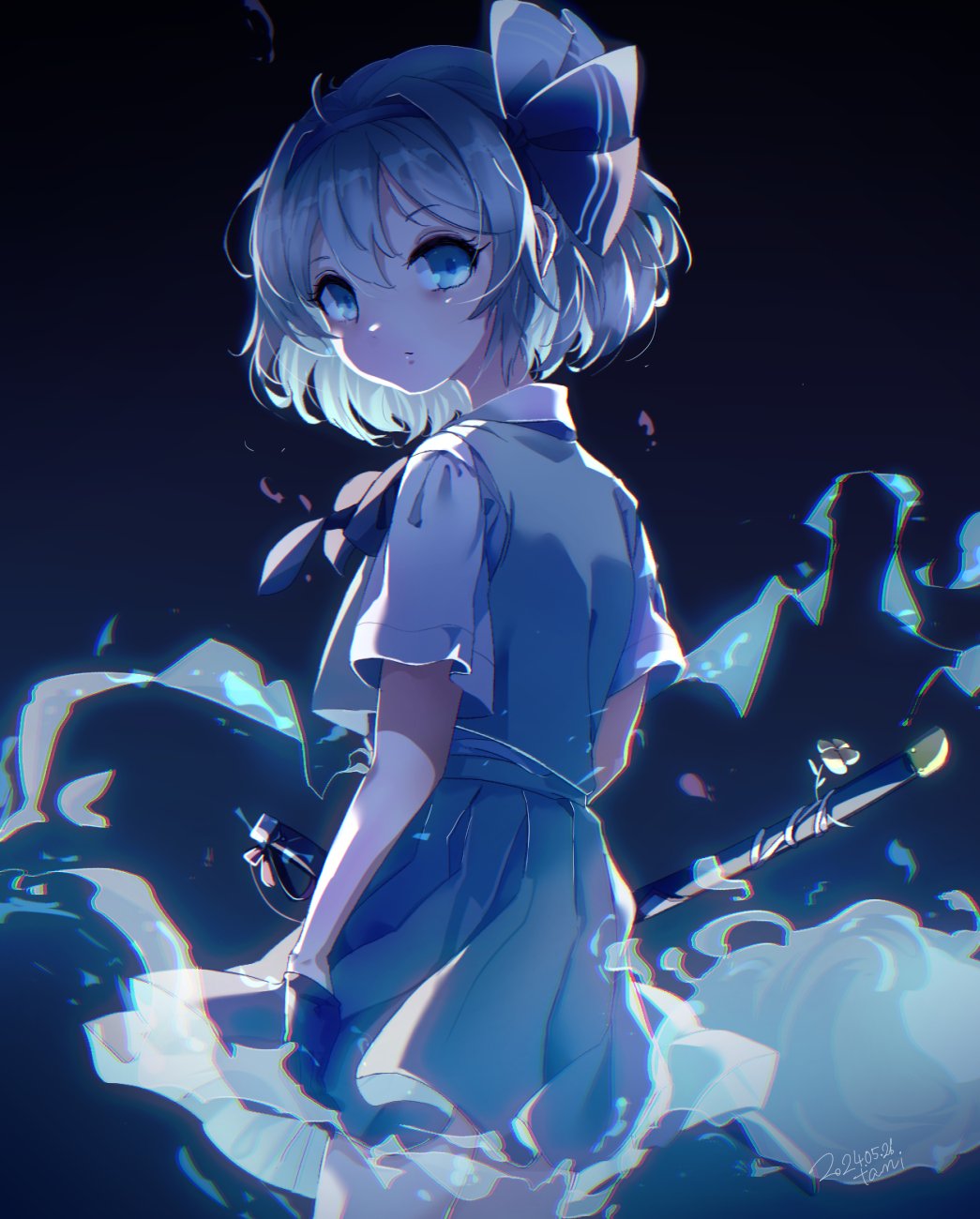 Safebooru - 1girl black hairband blue eyes blush bow green skirt green ...