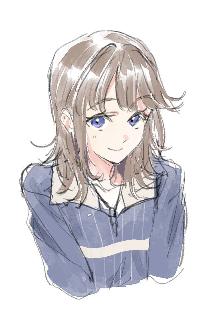Safebooru - 1girl alternate hair length alternate hairstyle blue shirt brown hair closed mouth ...