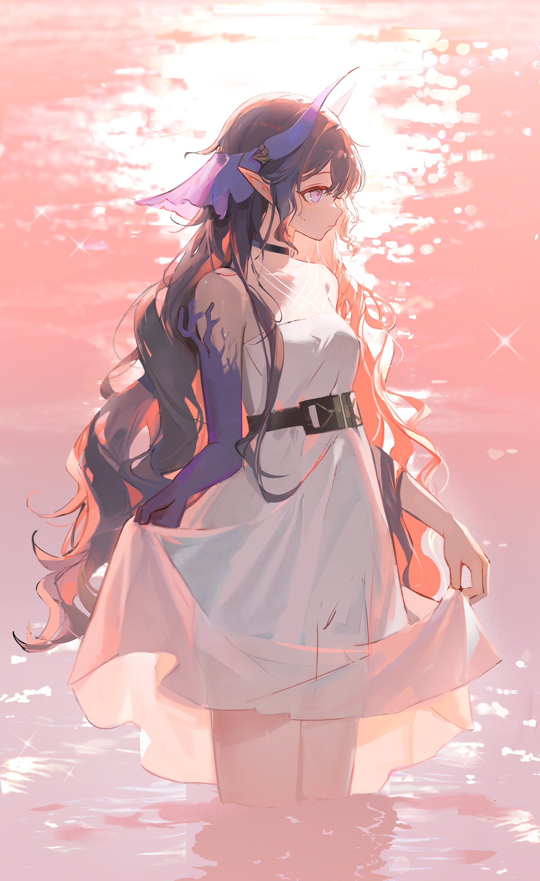 Safebooru - 1girl absurdres arknights bare shoulders belt black belt black choker black hair ...