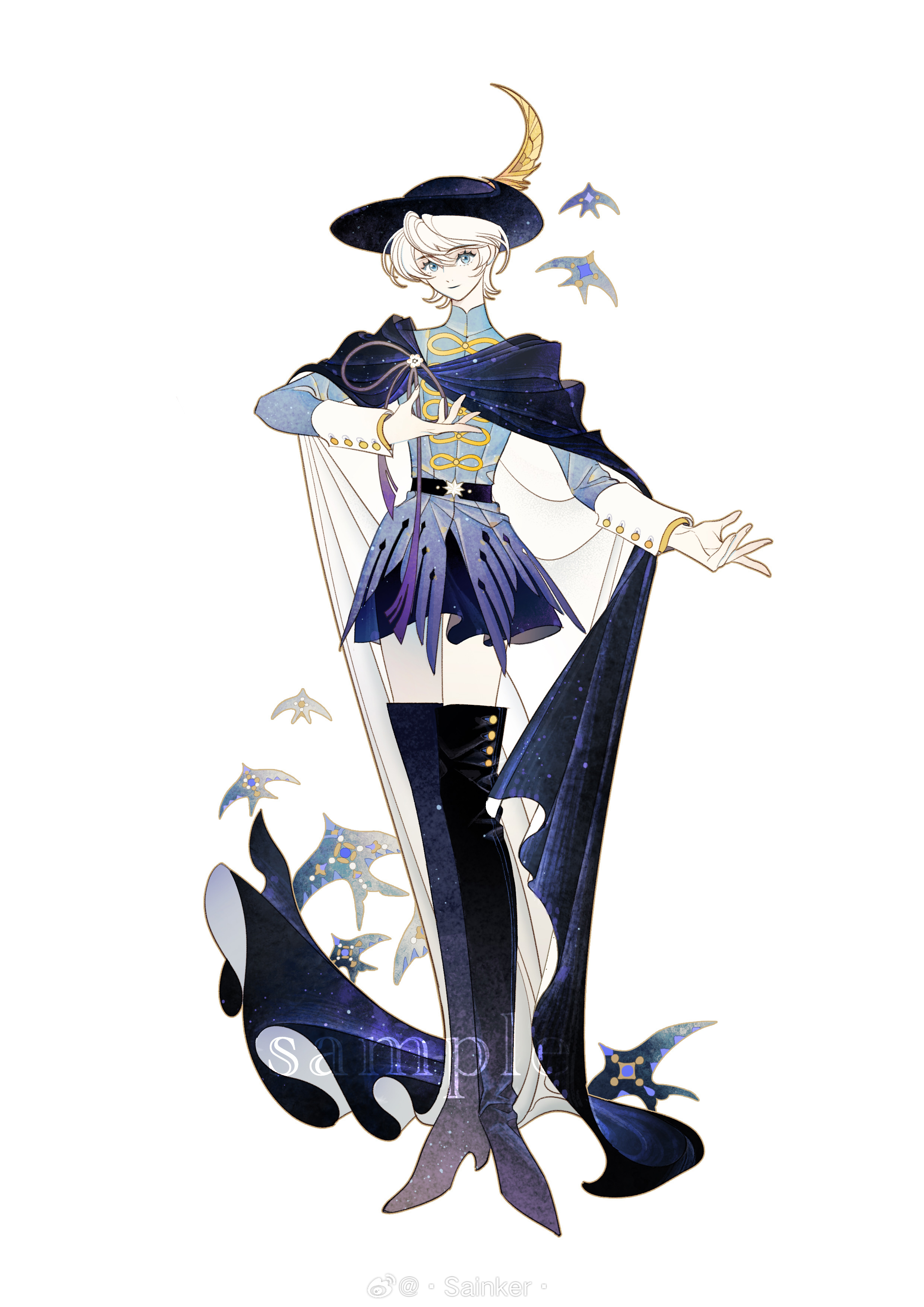 Safebooru - 1girl absurdres belt bird black belt black cloak black footwear black hat black ...