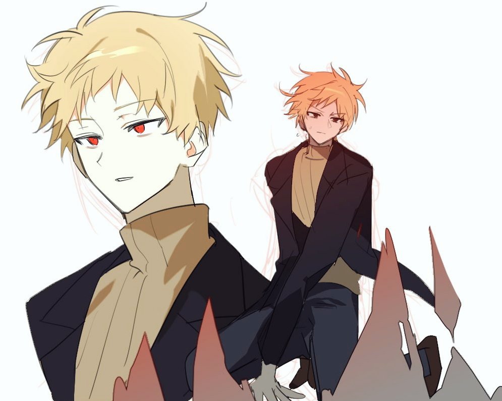 Safebooru - 1boy atou haruki black jacket black pants blonde hair brown footwear brown sweater ...