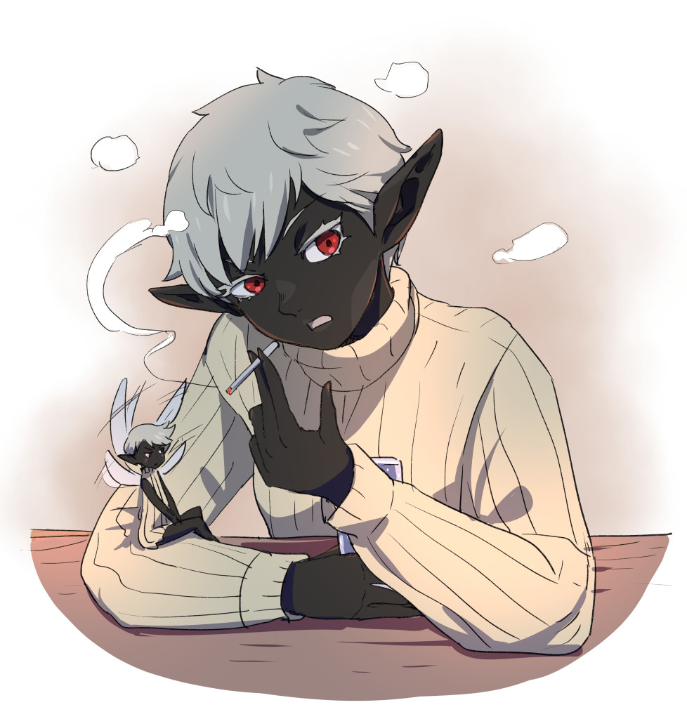 Safebooru - 1girl black skin cigarette colored eyelashes colored skin dark-skinned female dark ...