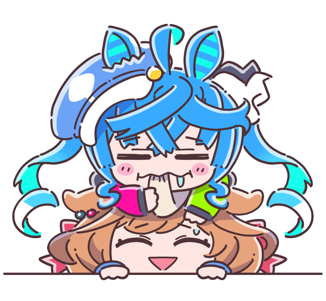 Safebooru - 2girls = = ^ ^ ahoge animal ears aqua hair blue hair blush ...