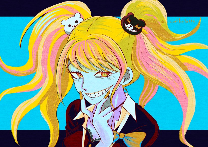 Safebooru - 1girl bear hair ornament black choker black shirt blue ...