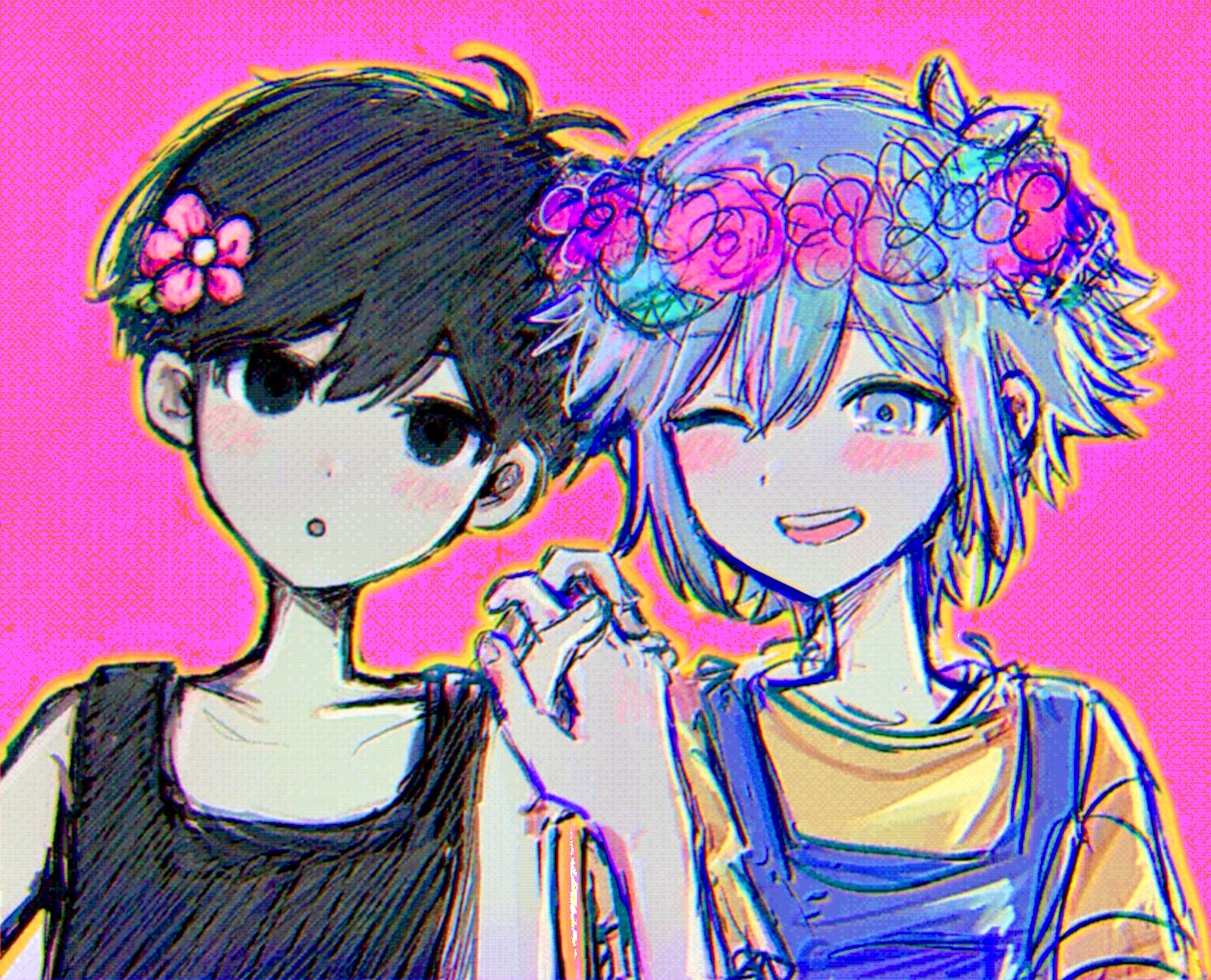 Safebooru - 2boys basil (faraway) (omori) basil (omori) black eyes black hair black tank top ...