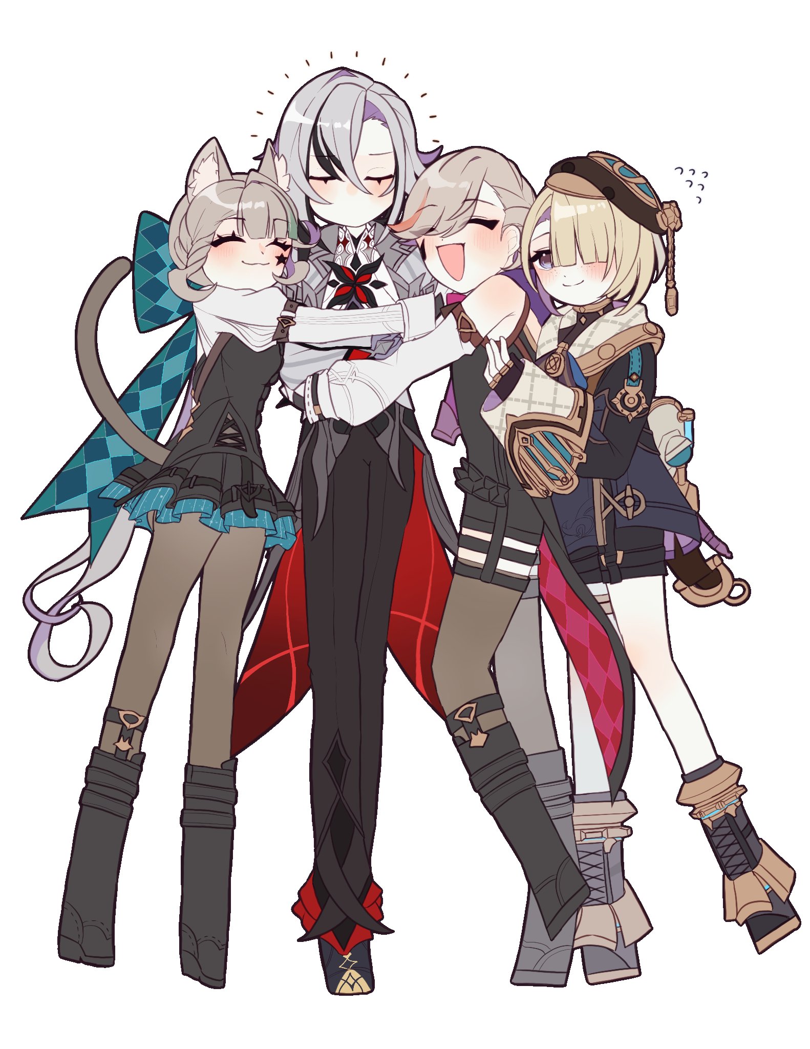 Safebooru - 2boys 2girls animal ears arlecchino (genshin impact) black ...