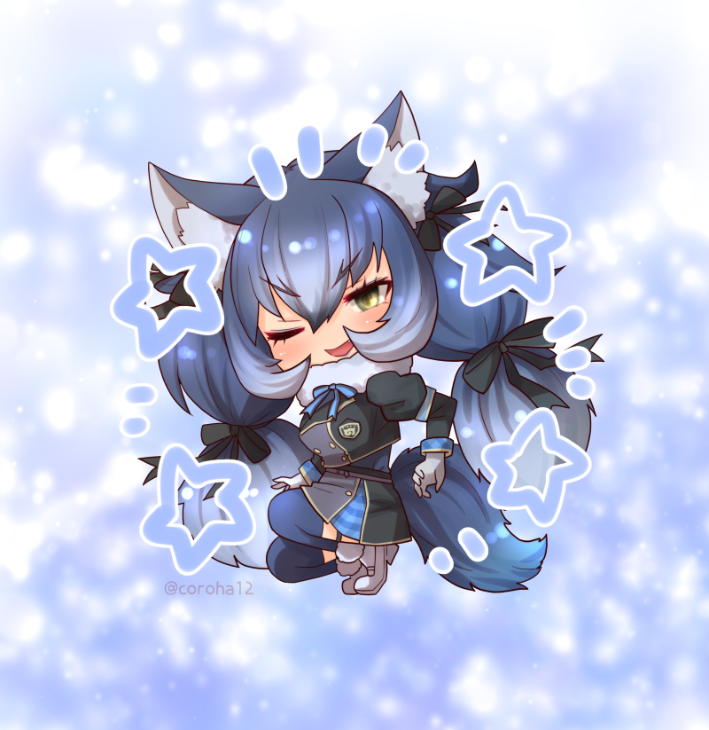 Safebooru - 1girl animal ears blue background blue hair bow bowtie coroha dire wolf (kemono ...