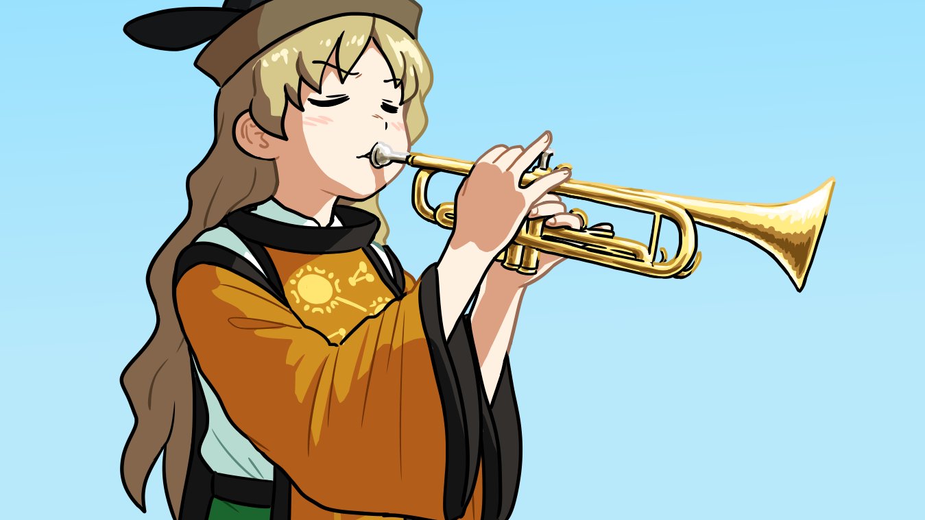 Safebooru - 1girl black hat blonde hair blue background breasts brown ...