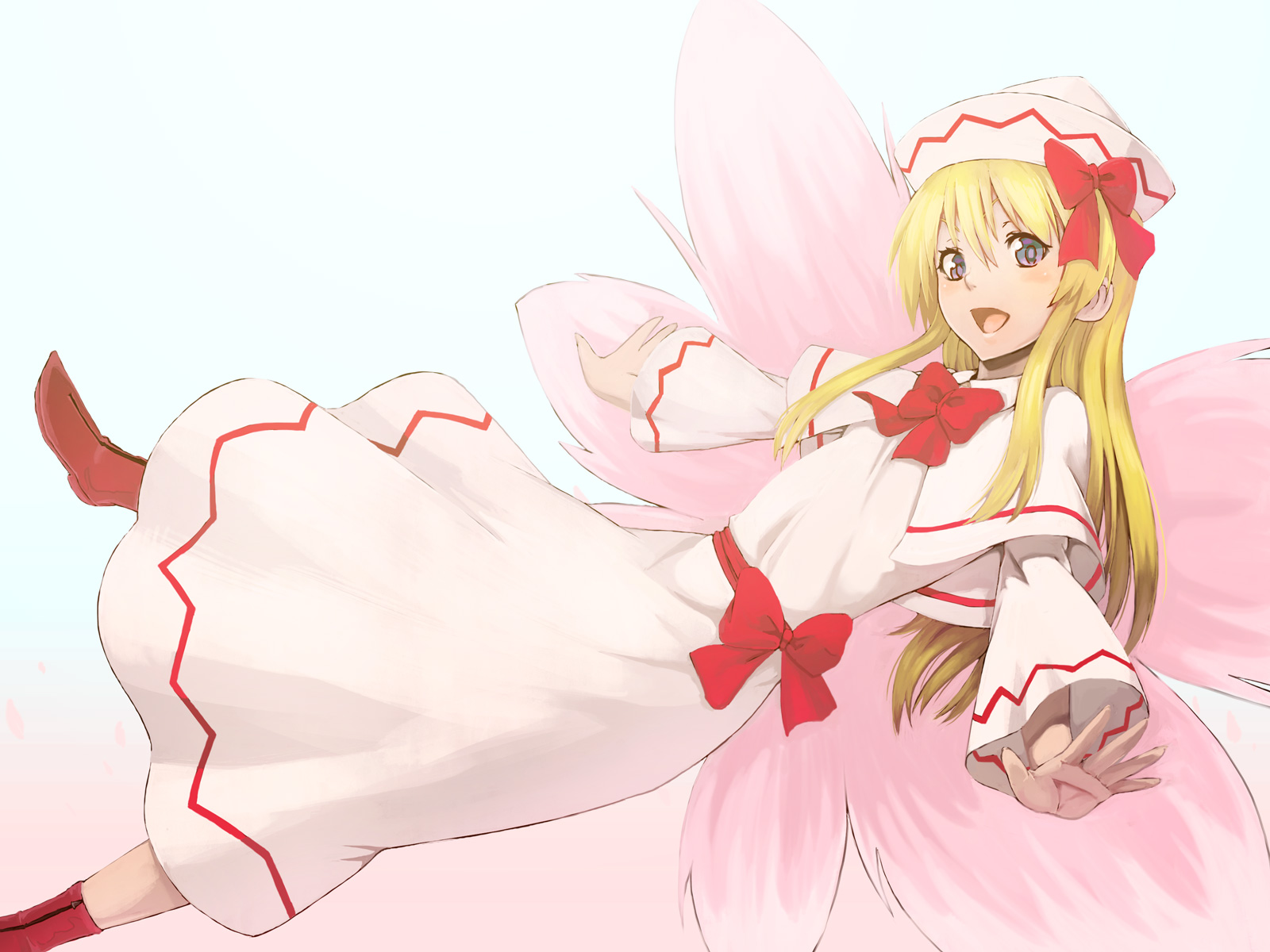 Safebooru - 1girl blonde hair bow bowtie capelet commentary dress full body hat highres kakone ...
