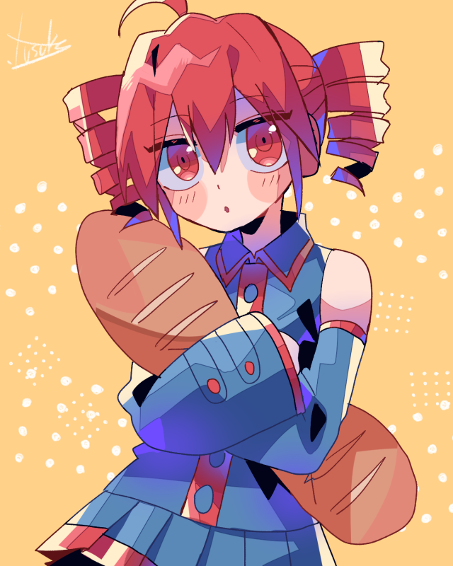 Safebooru - 1girl ahoge baguette blush bread collared shirt detached sleeves drill hair food ...