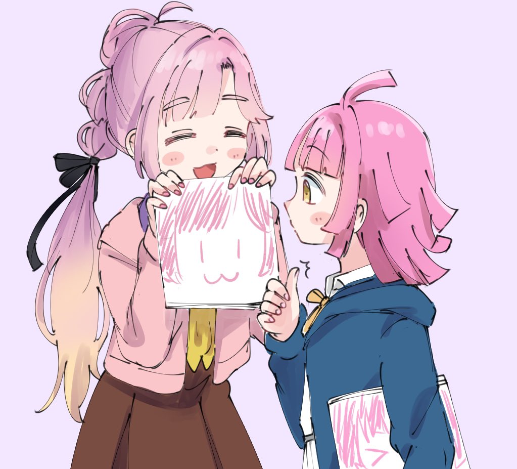 Safebooru - 2girls :3 = = ^^^ ahoge anyoji hime black ribbon blonde hair blue jacket blunt bangs ...