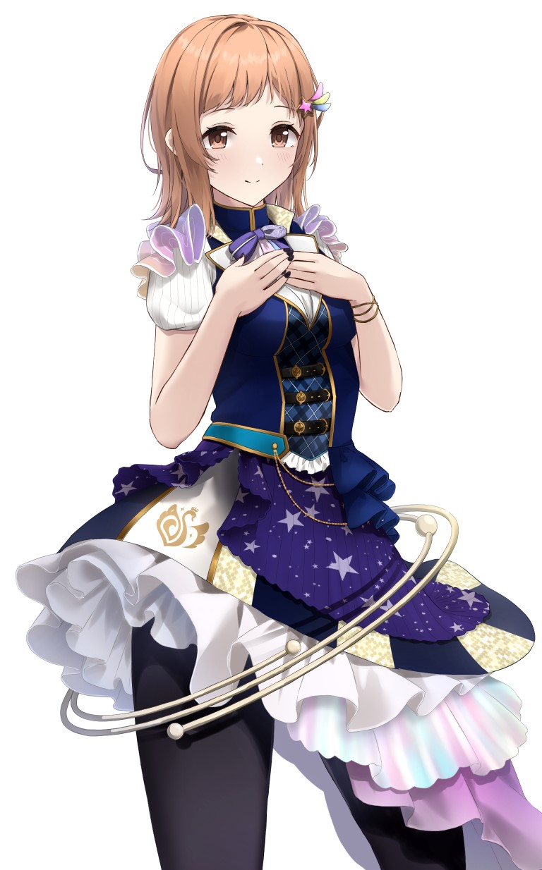 Safebooru - 1girl ashiminoe black pantyhose blush bow bowtie breasts brown hair highres idol ...