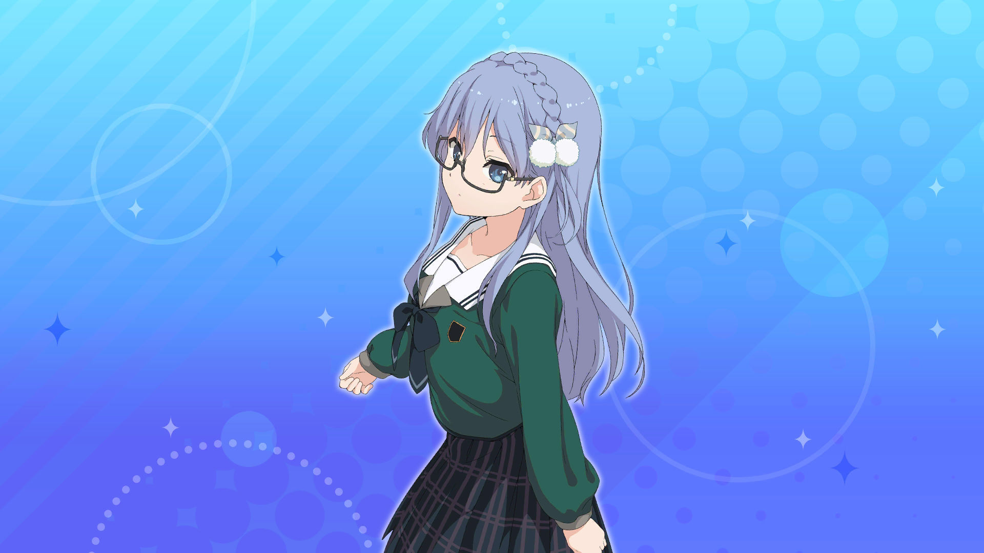 Safebooru - 1girl 22/7 22/7 ongaku no jikan black-framed eyewear black skirt blue background ...