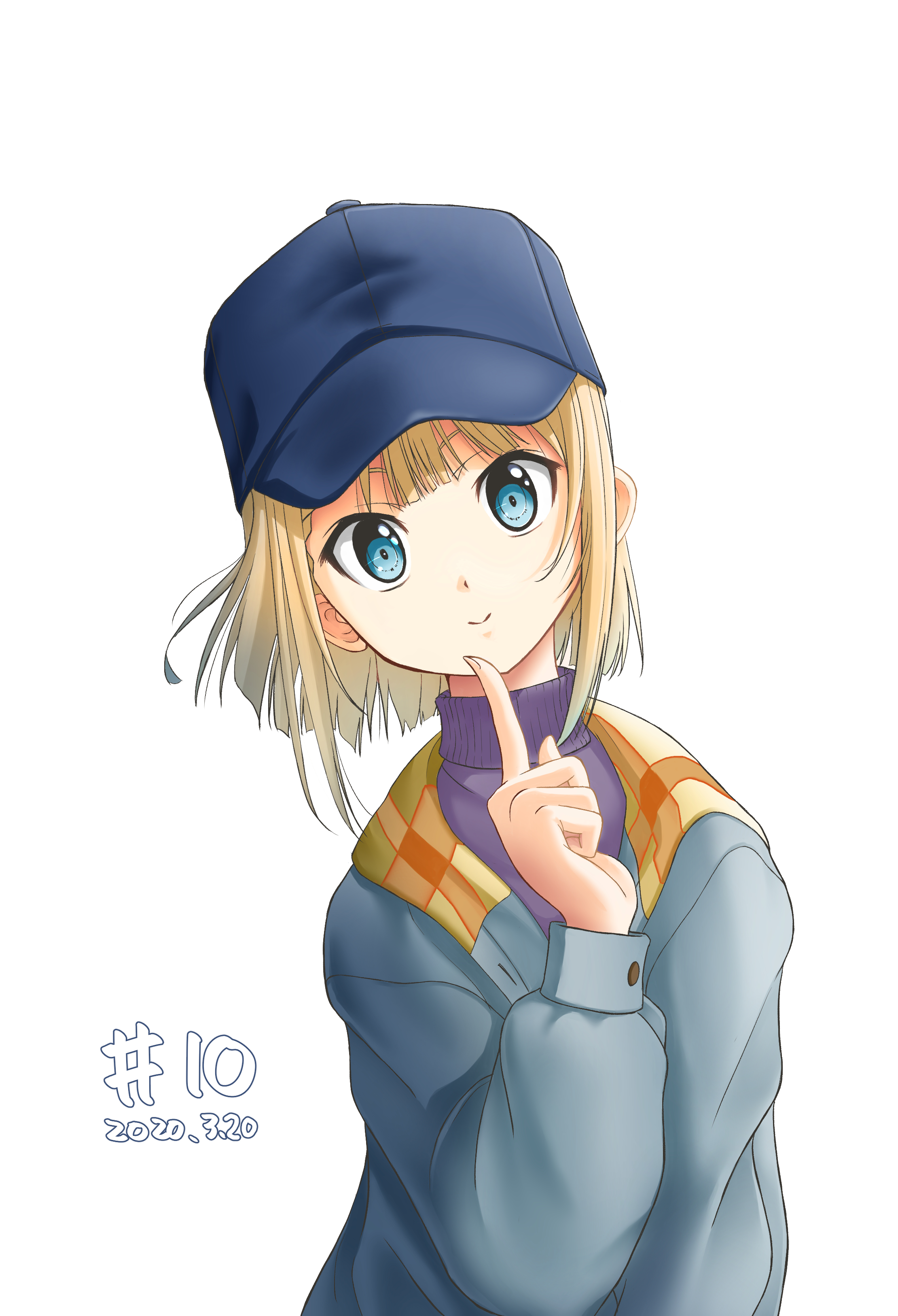 Safebooru - 1girl 22/7 absurdres baseball cap blonde hair blue hat blue jacket closed mouth ...