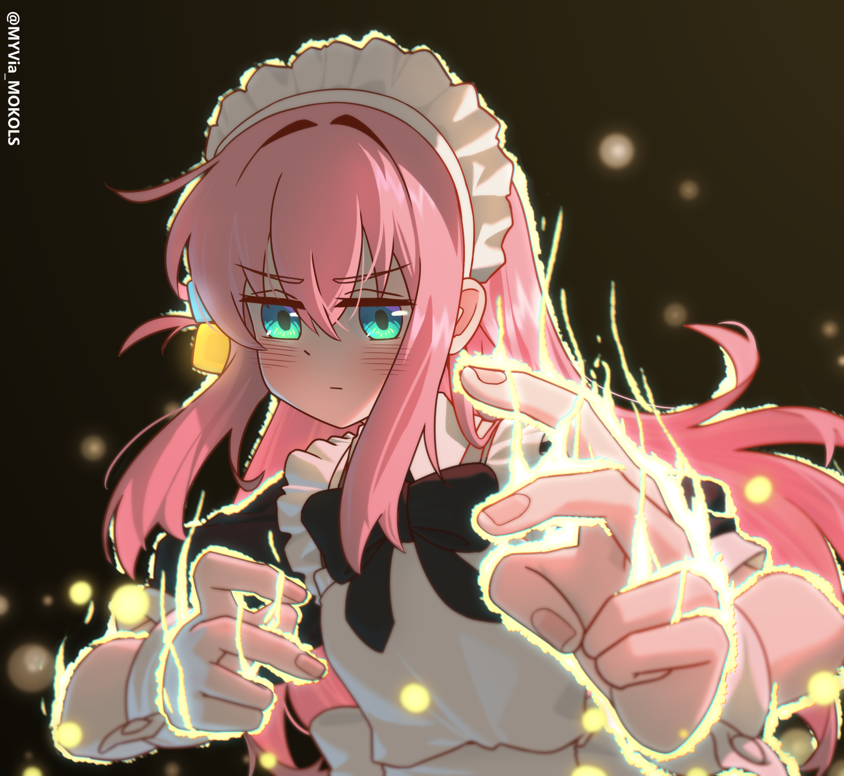 Safebooru - 1girl apron aura black bow black dress blue eyes bocchi the rock! bow cube hair ...