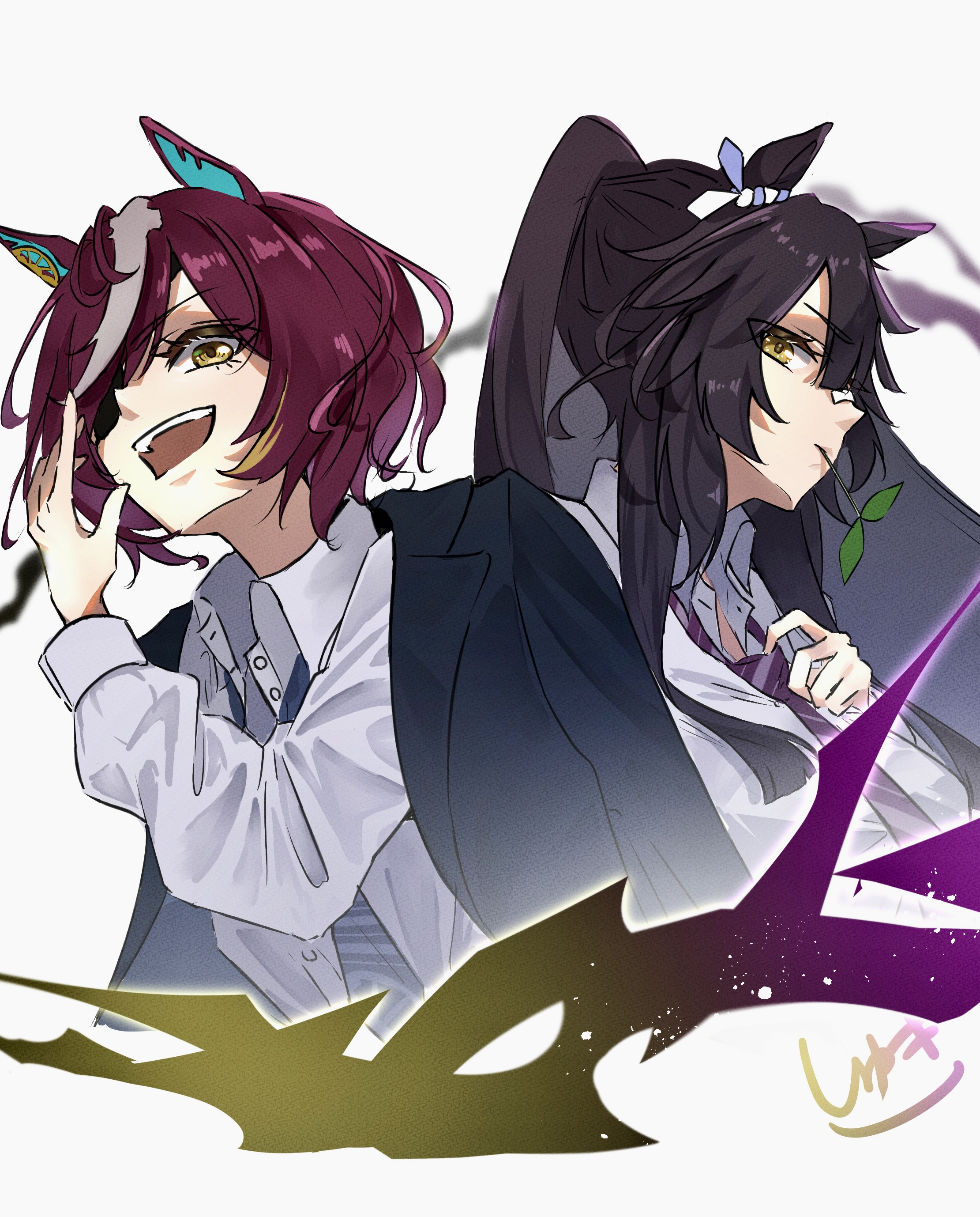 Safebooru - 2girls absurdres alternate costume animal ears artist name bandaid bandaid on face ...