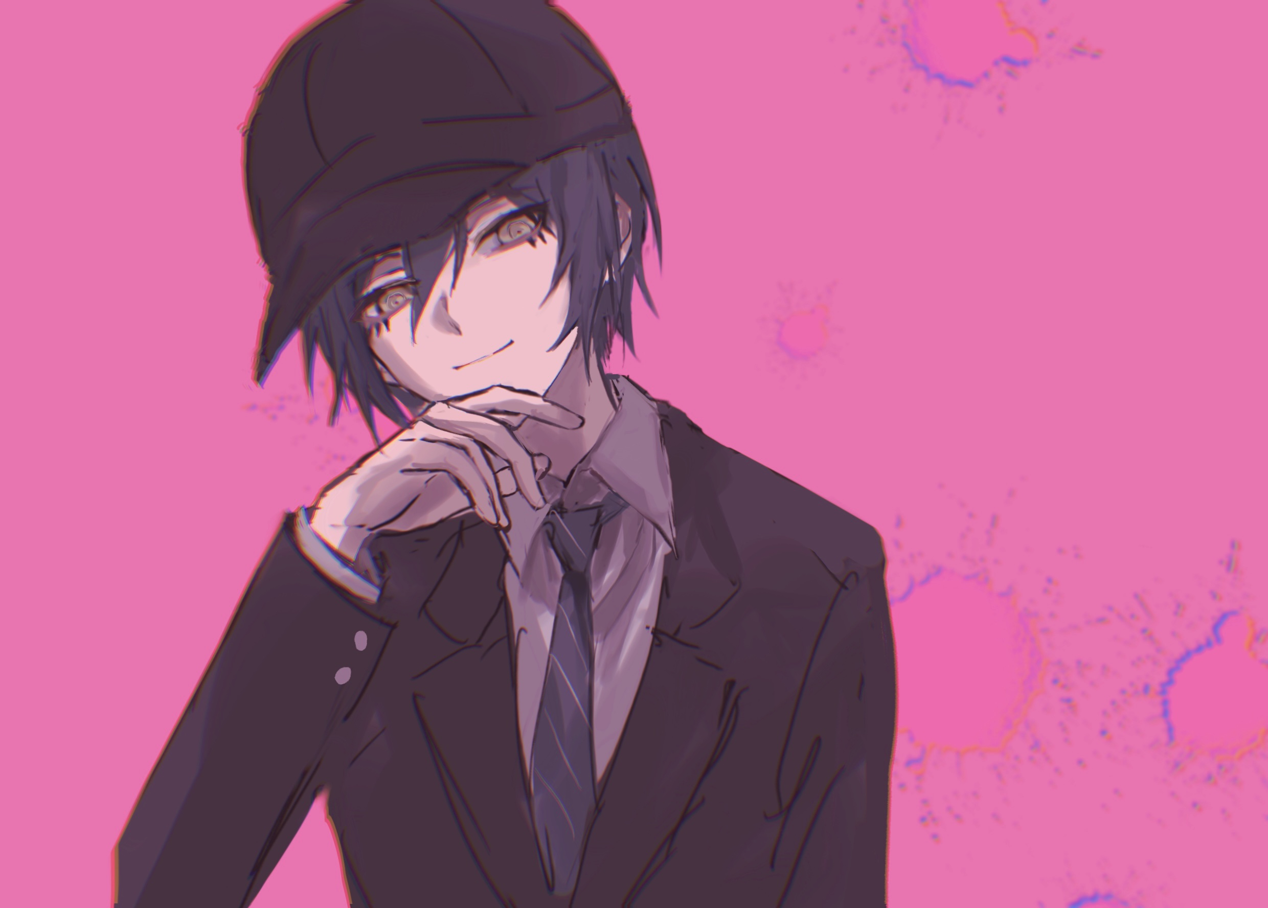 Safebooru - 1boy black hair black hat black jacket closed mouth collared shirt danganronpa ...