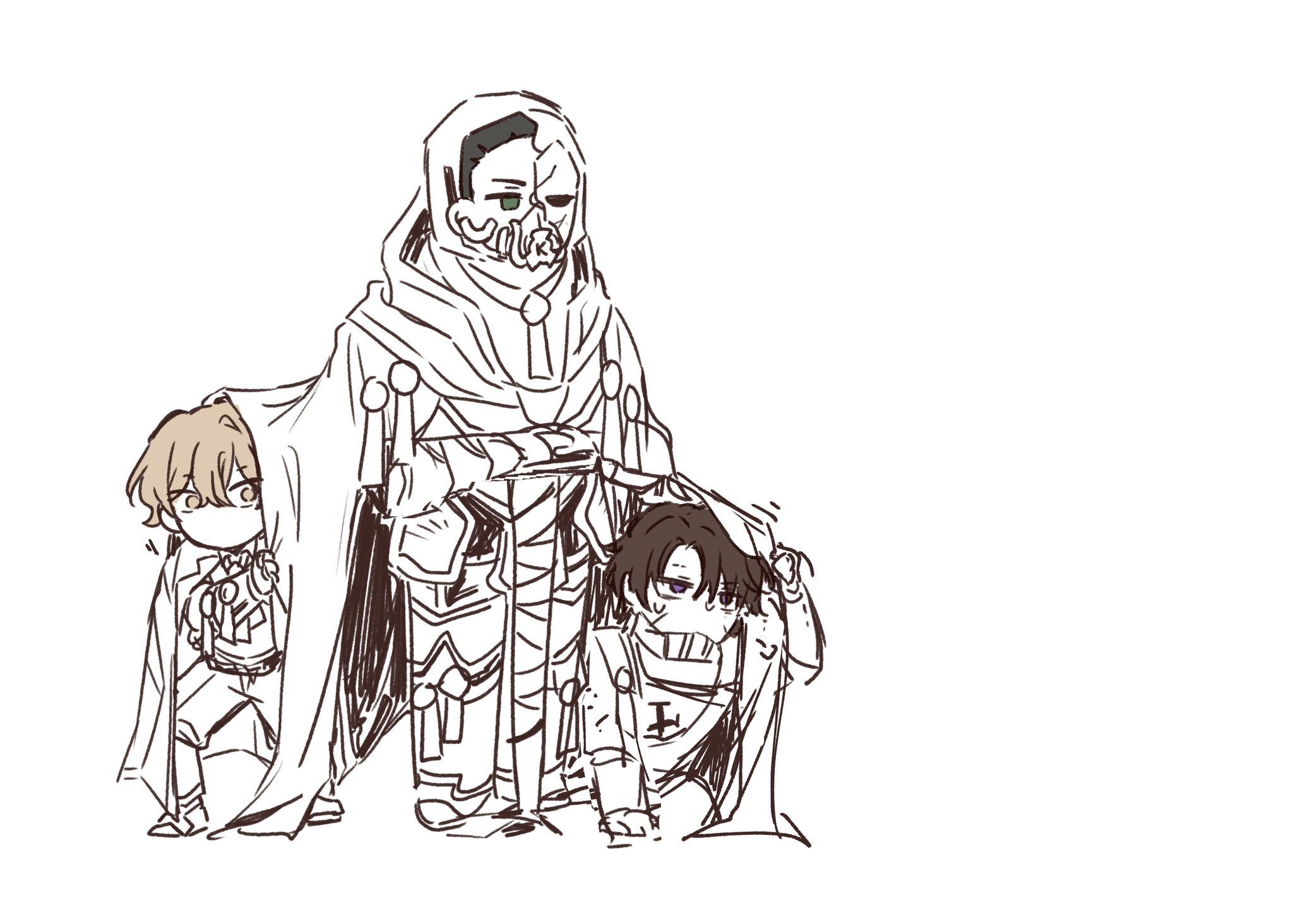 Safebooru - 3boys armor armored boots ascot black hair blonde hair boots brown hair cape ...