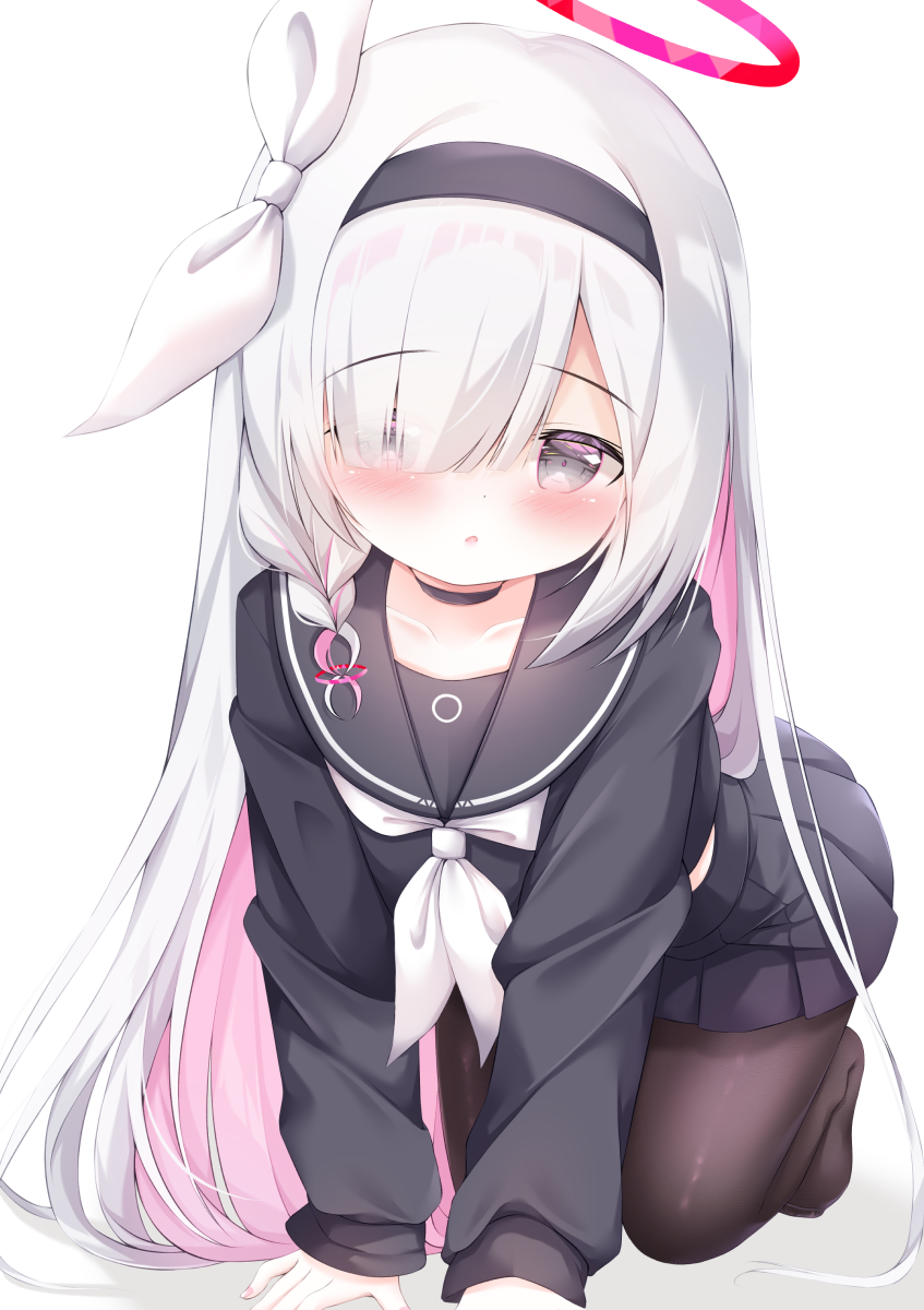 Safebooru - 1girl black choker black hairband black pantyhose black sailor collar black serafuku ...