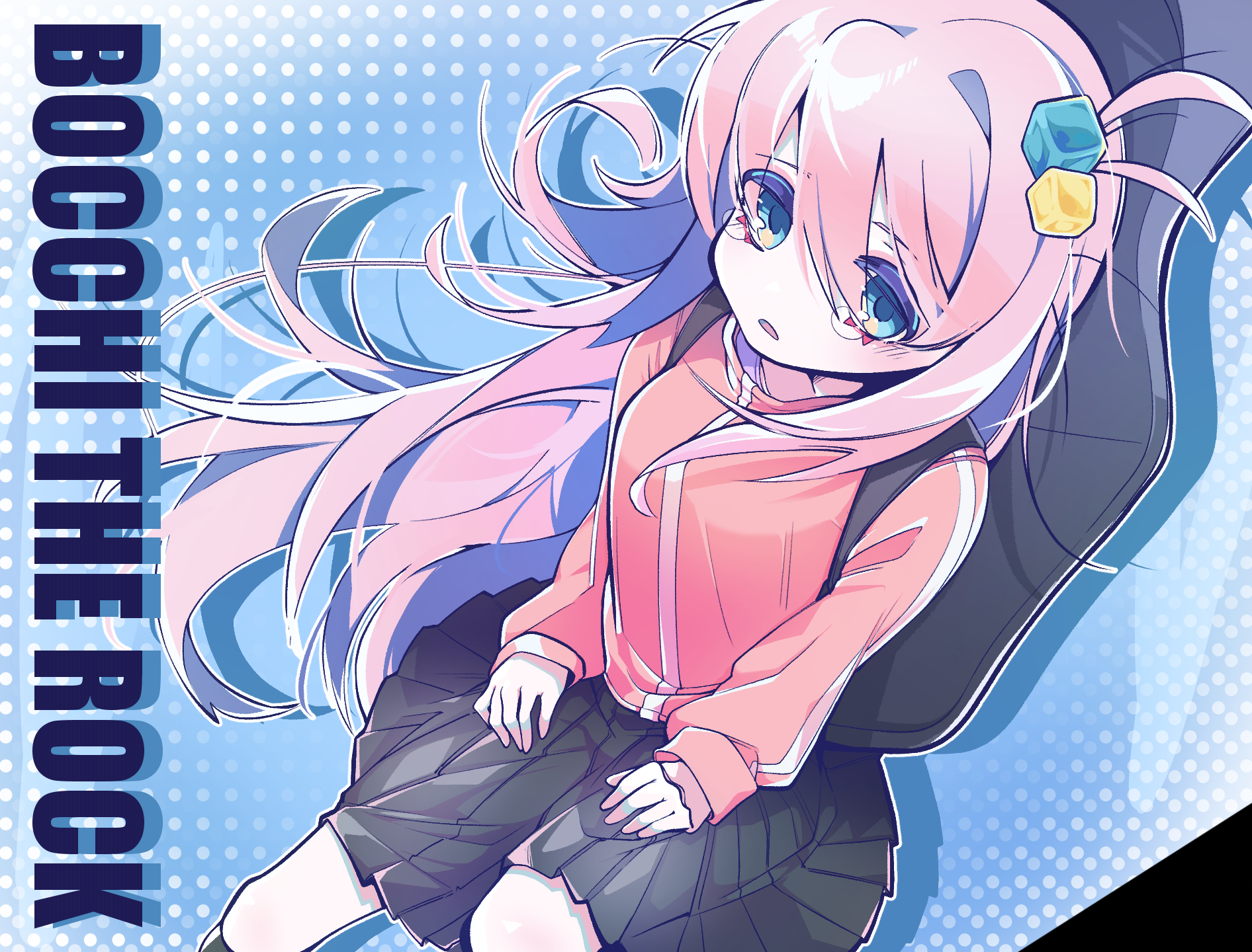 Safebooru - 1girl backpack bag black bag black skirt blue background blue eyes bocchi the rock ...