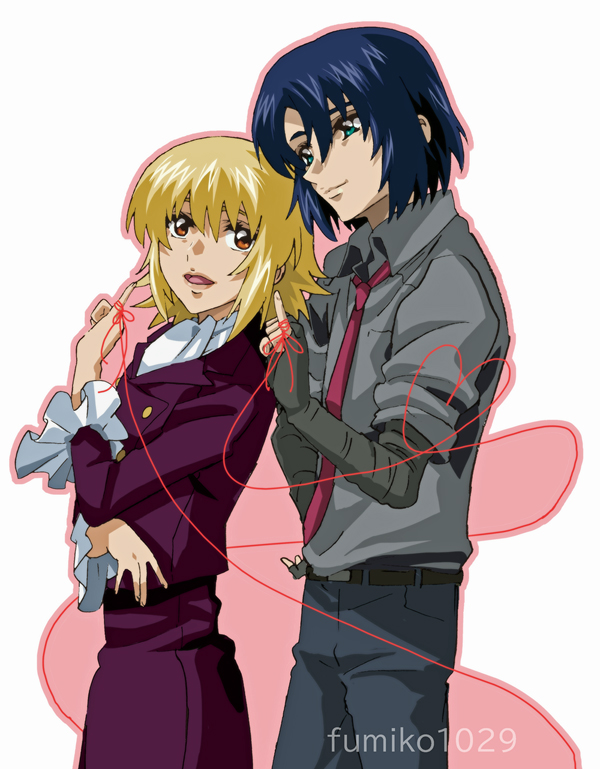 Safebooru - 1boy 1girl artist name ascot athrun zala blonde hair blue ...