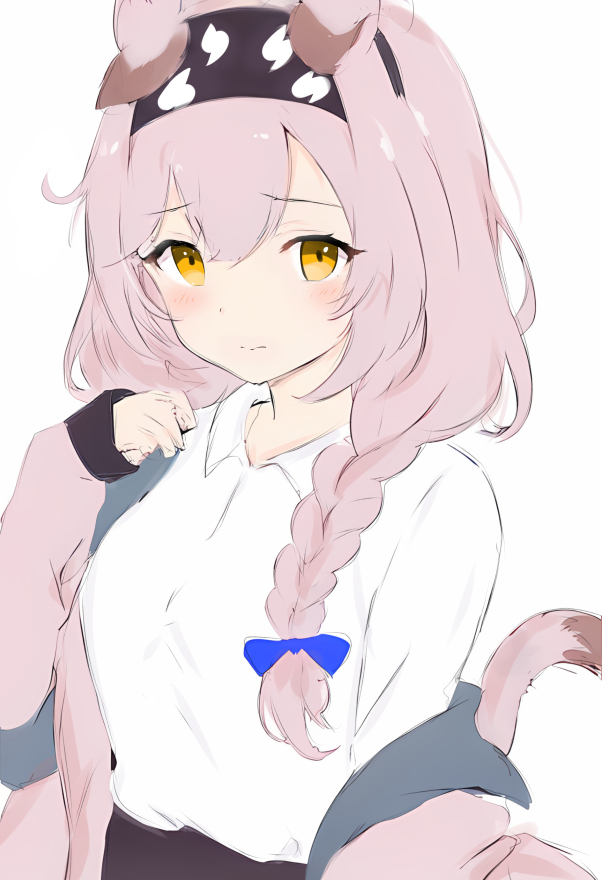 Safebooru - 1girl animal ears arknights black hairband blush bow braid closed mouth collared ...