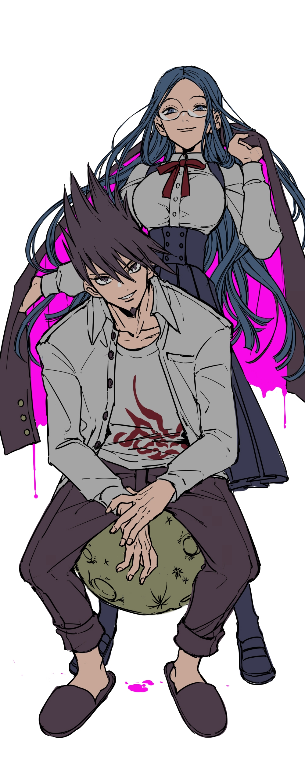 Safebooru - 1boy 1girl absurdres black footwear blood blood drip blood splatter blue corset blue ...