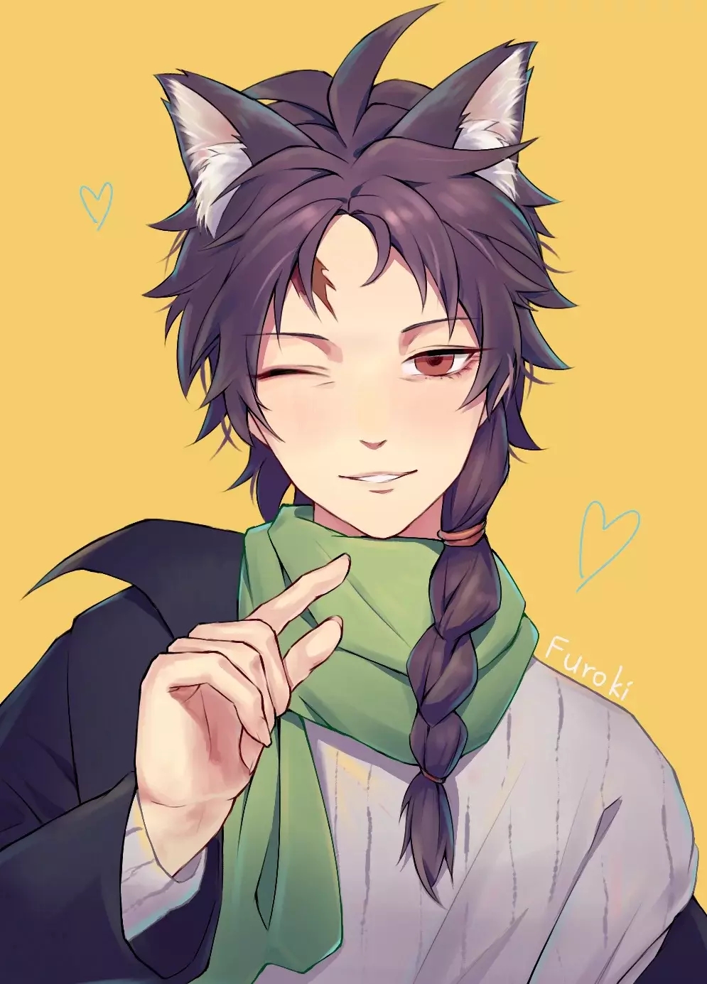 Safebooru - 1boy animal ear fluff animal ears artist name black jacket ...