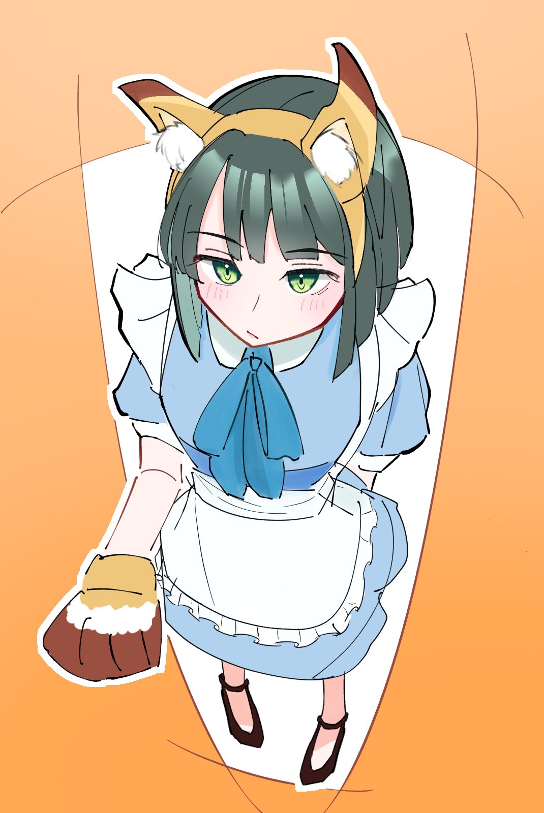 Safebooru - 1girl :/ animal ear hairband animal ears animal hands apron black footwear blue ...