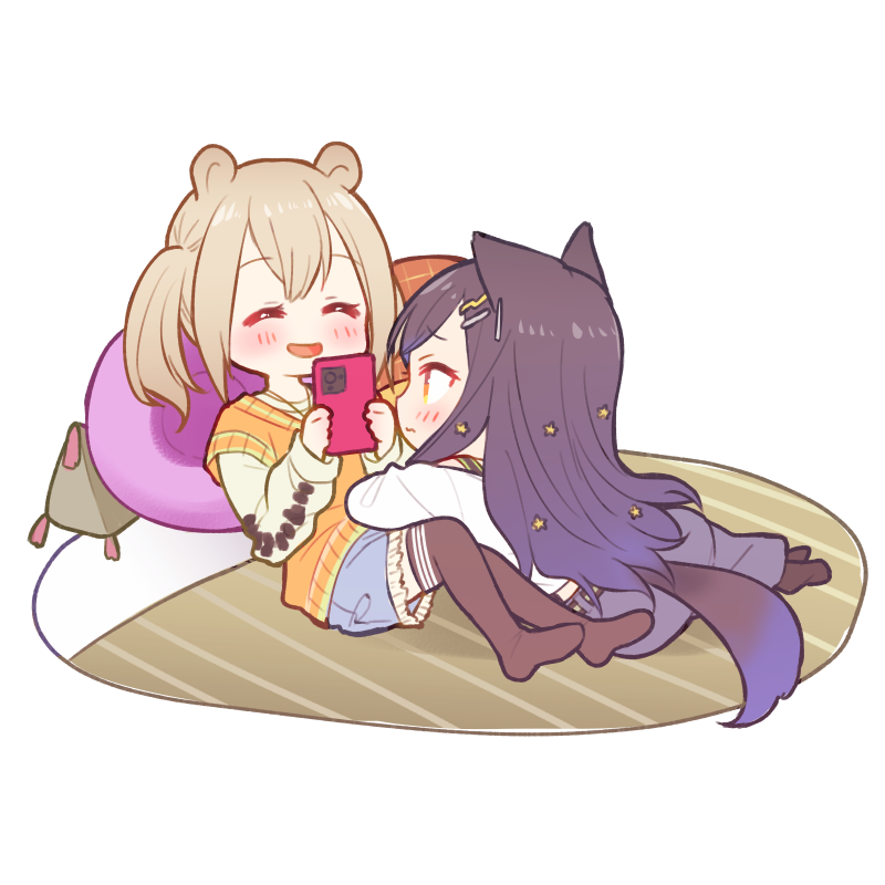 Safebooru - 2girls animal ears azusawa kohane bear ears beru popooo black hair black thighhighs ...