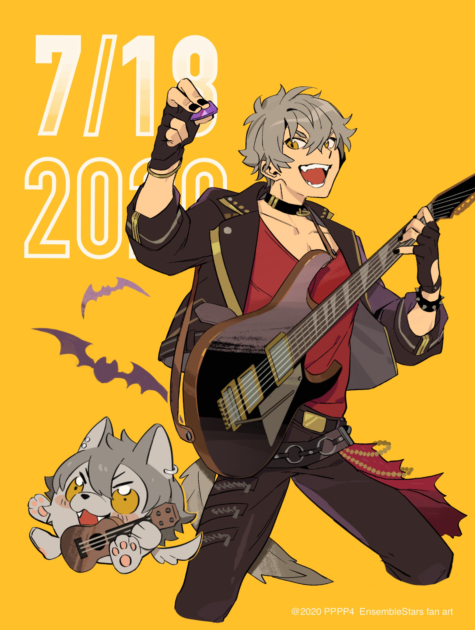 Safebooru - 1boy 2020 :d artist name belt black gloves black nails black pants bracelet ...