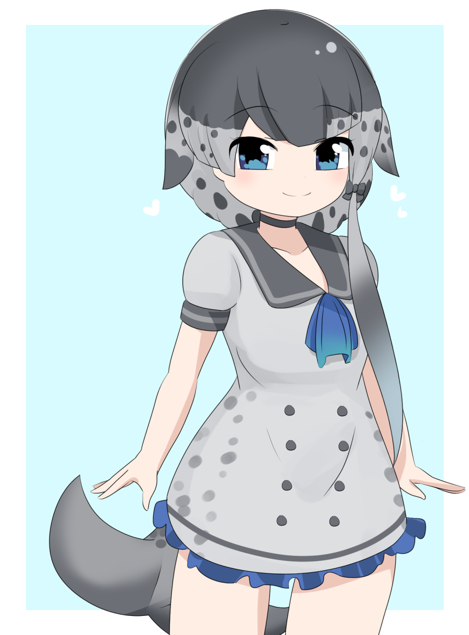 Safebooru - 1girl ascot black bow blue ascot blue background blue eyes ...