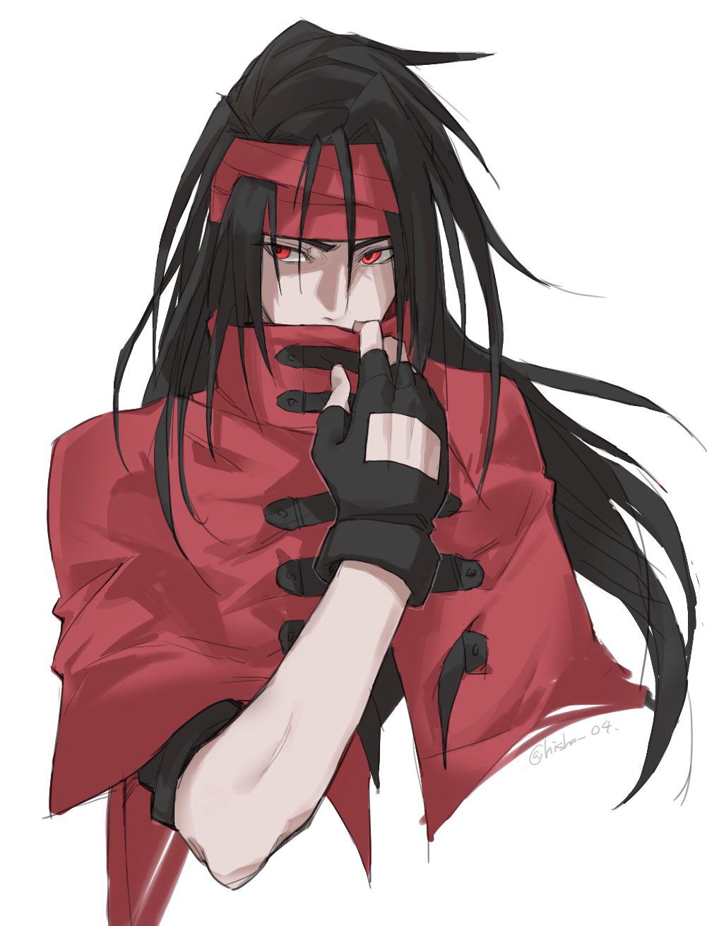 Safebooru - 1boy black gloves black hair cloak commentary request covered mouth cropped torso ...