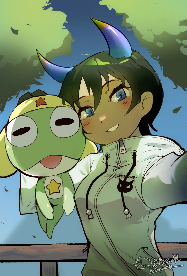 Safebooru - 1boy 1girl black eyes black hair blue eyes blush character request frog gloves hat ...