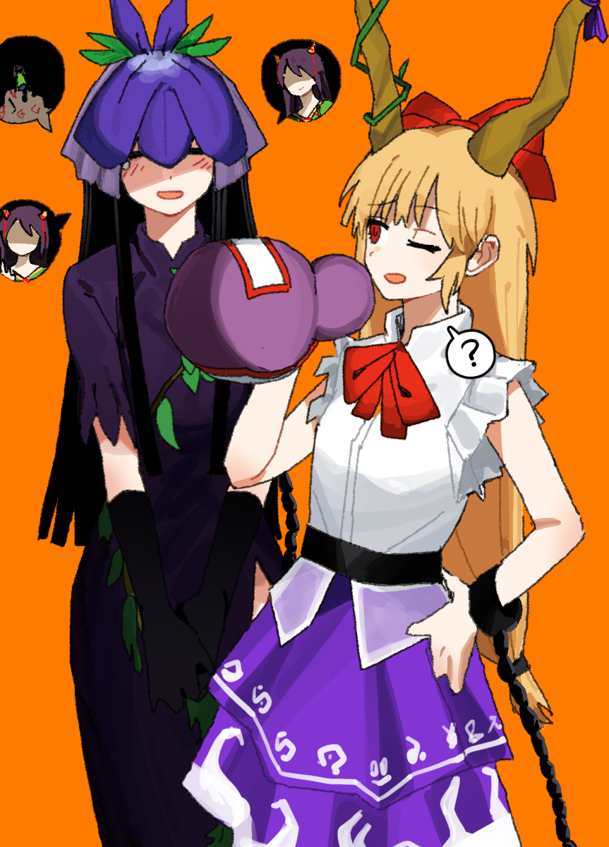 Safebooru - 2girls ? black gloves black hair blonde hair dress elbow gloves food gloves hand on ...