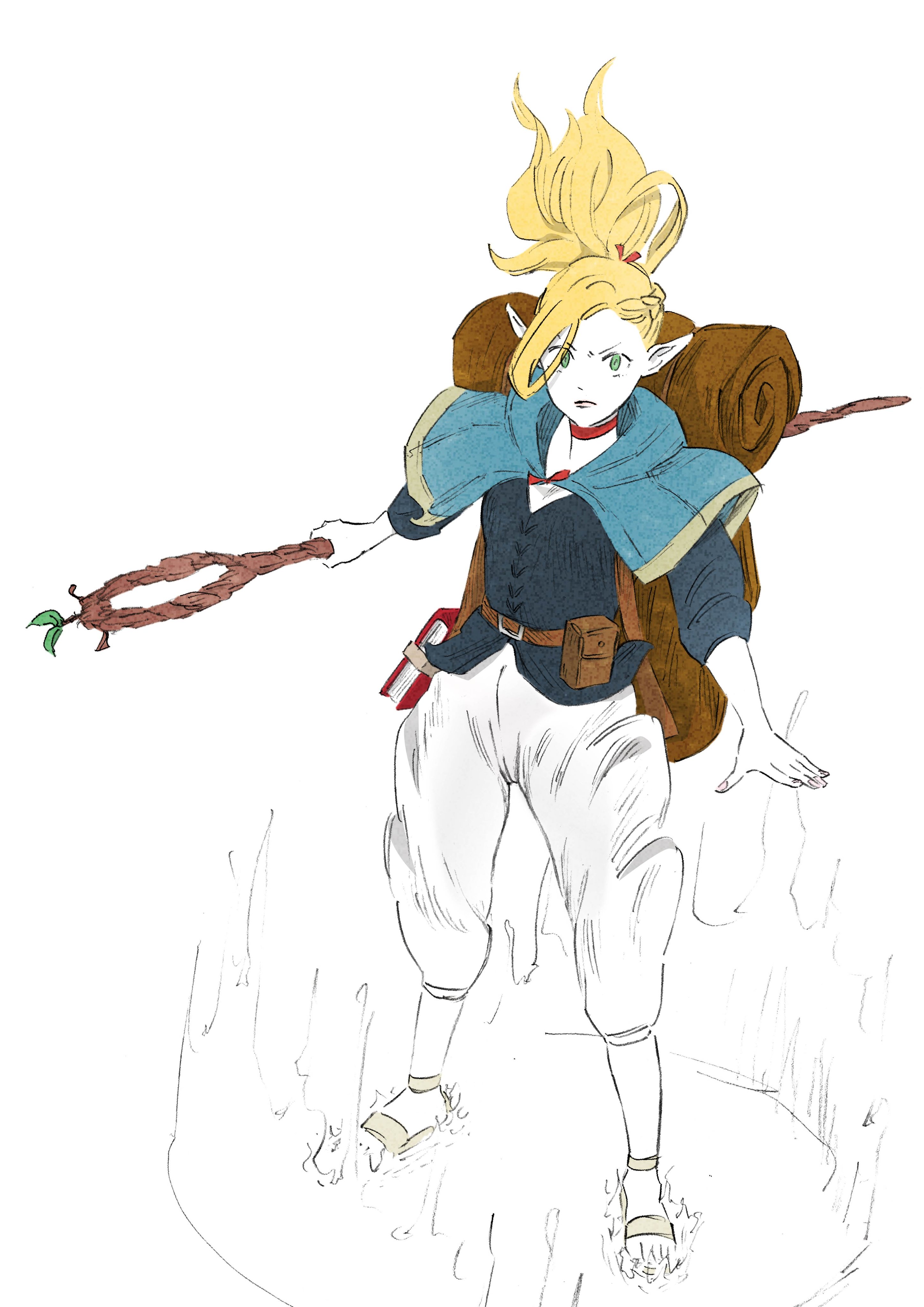 Safebooru - 1girl absurdres ambrosia (dungeon meshi) aura backpack bag belt blonde hair blue ...